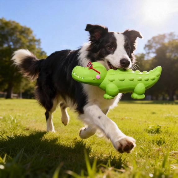 Natural Latex Dog Squeaky Toy, Crocodile-Shaped Dog Chew Toys for Teeth ...