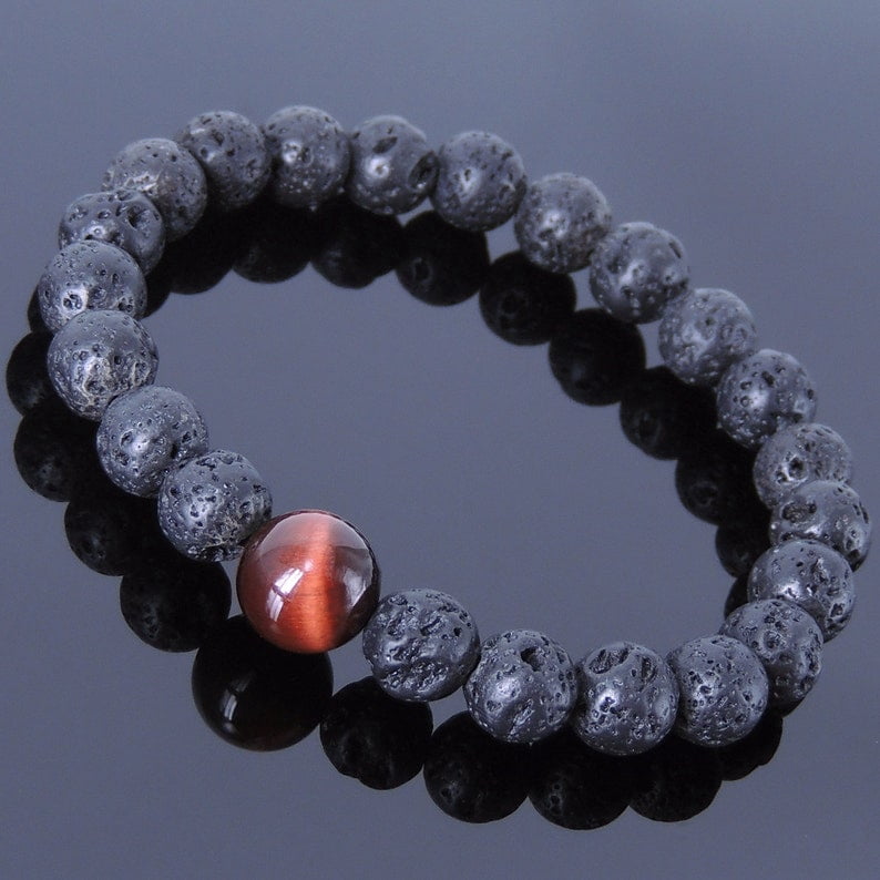 Natural Lava Rock With Red Tigers Eye 8mm Round Shape Smooth Cut Beads ...