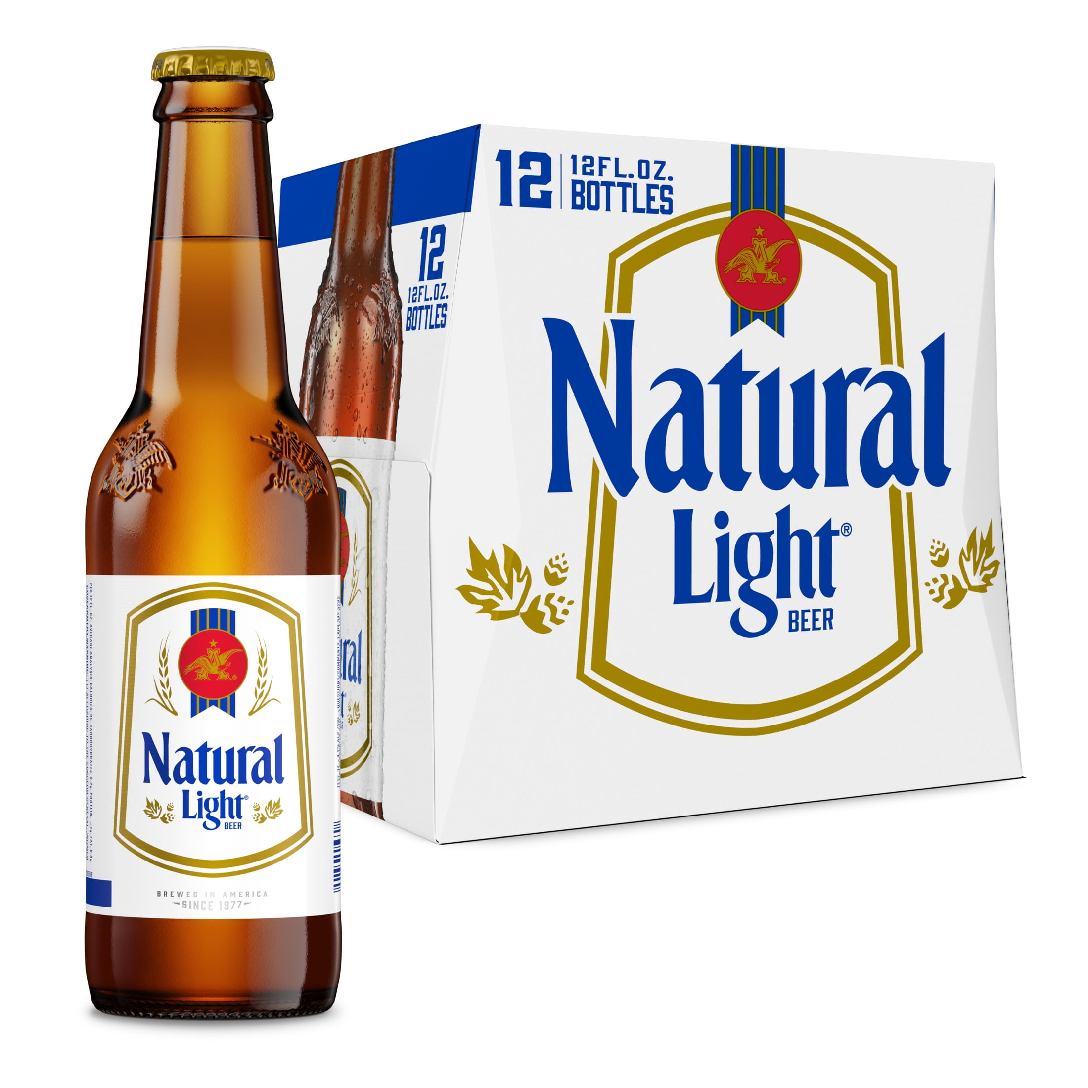 Natural Light American Lager Beer 12 pack 12 fl oz Glass Bottles 4.2% ...
