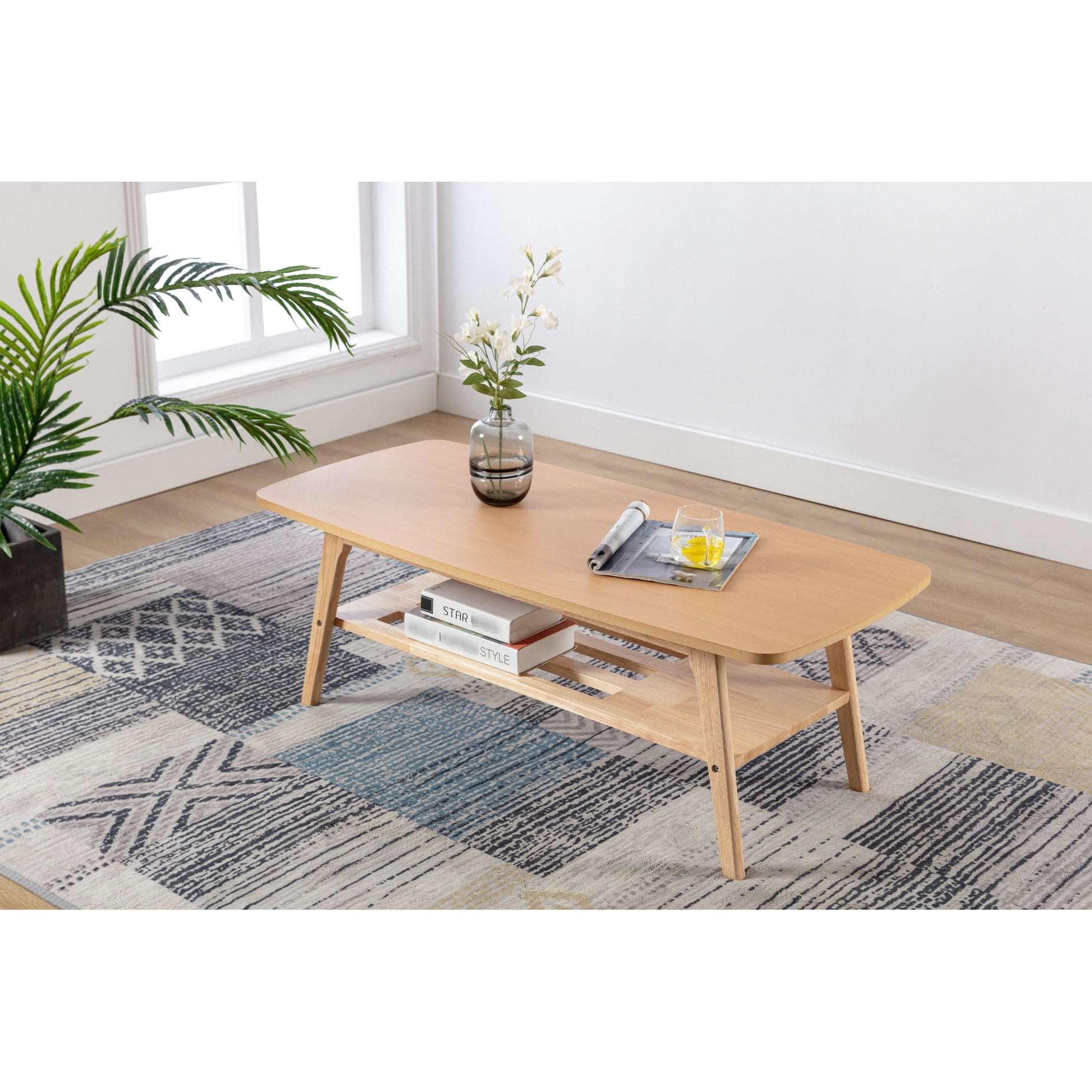 Natural Light Oak, Solid Wood Legs, Simple Style - Trendy Coffee Table ...