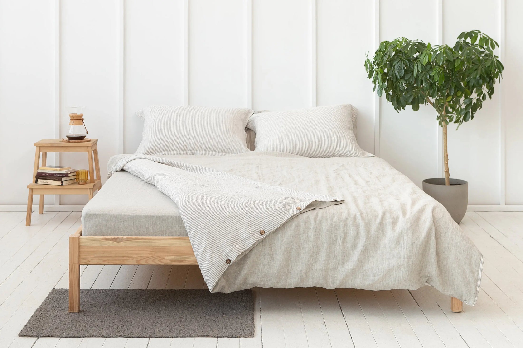 Natural Light and Striped Beige double side linen bedding set - Walmart.com
