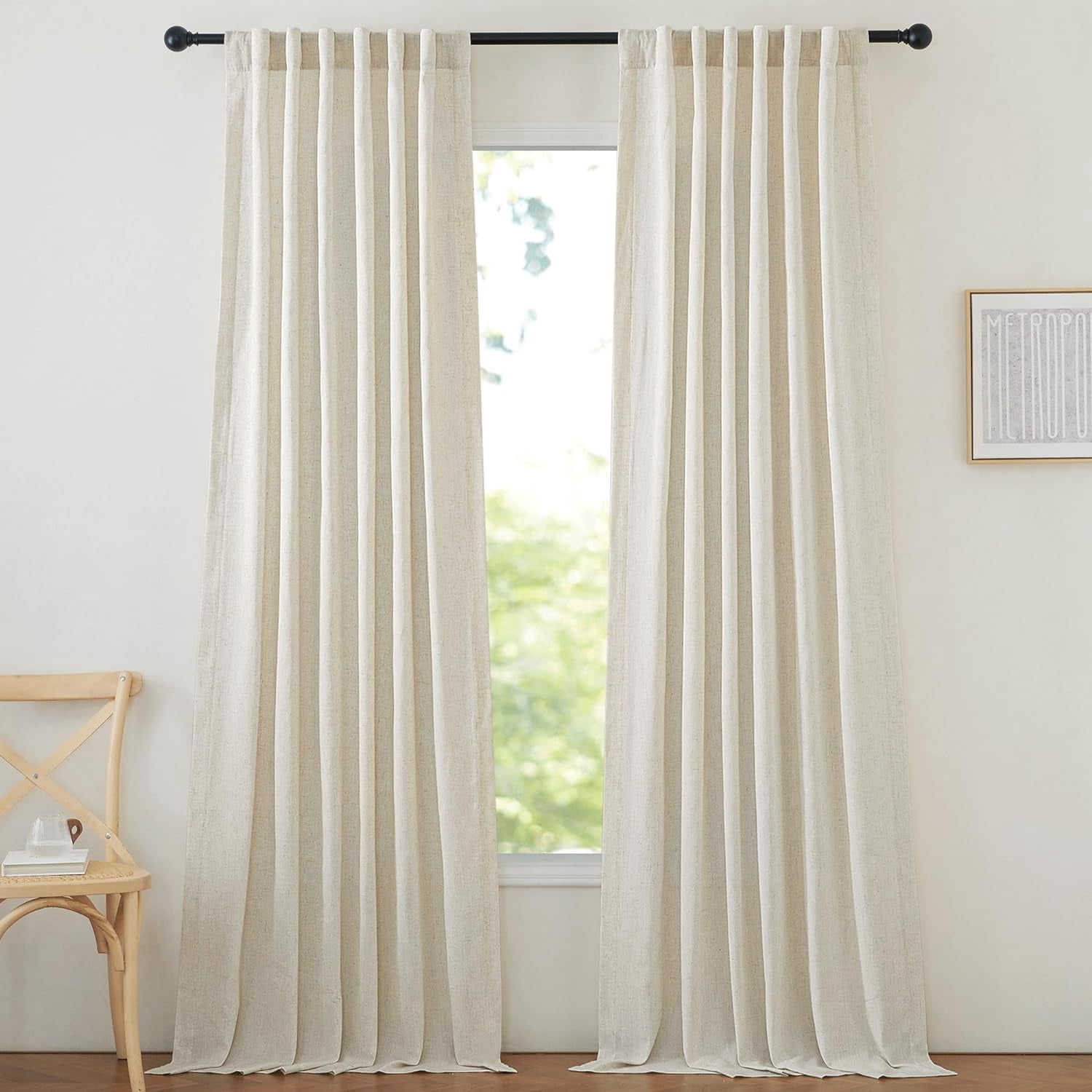 Natural Linen 102 inch Curtains for Bedroom, Back Tab & Rod Pocket with ...