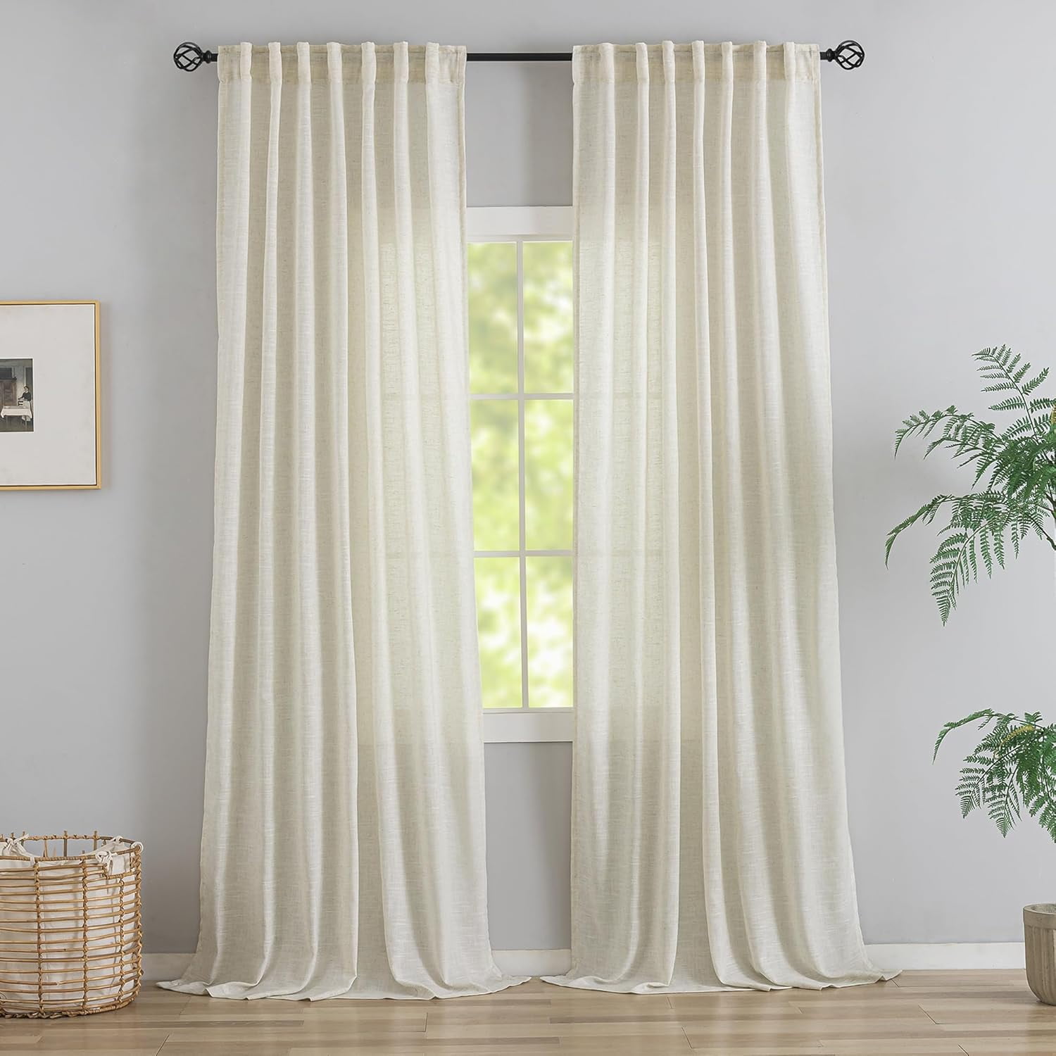 Natural Linen 144 Inch Length Curtains for Tall Floor Ceiling Villa ...