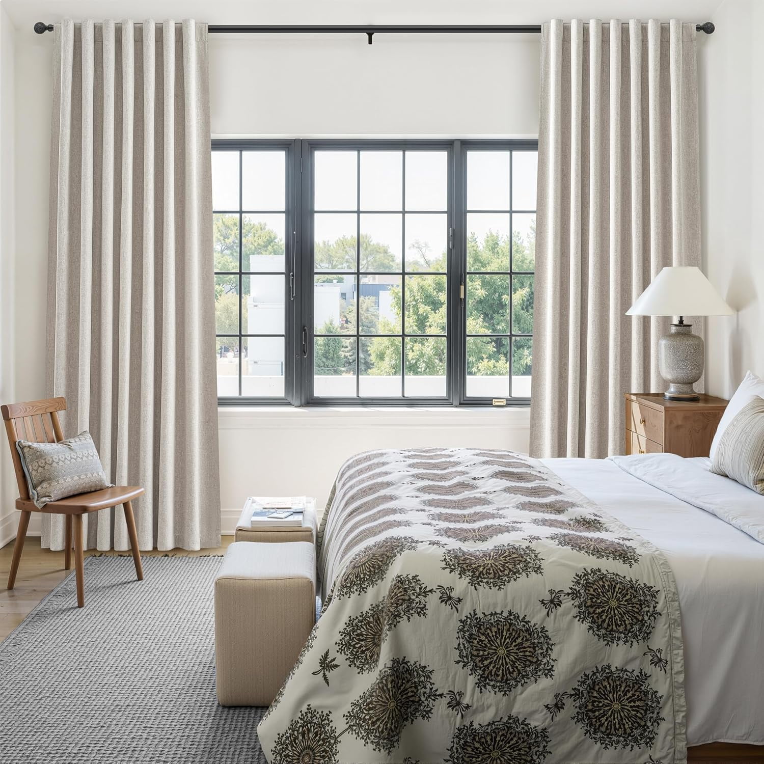 Natural Linen Blackout Curtain Set, 2-Pack Cream Oatmeal 92" - Heat ...