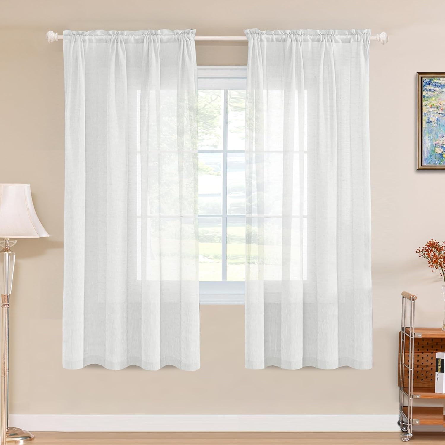 Natural Linen Blended Curtain Panels Semi Sheer Curtains Light ...