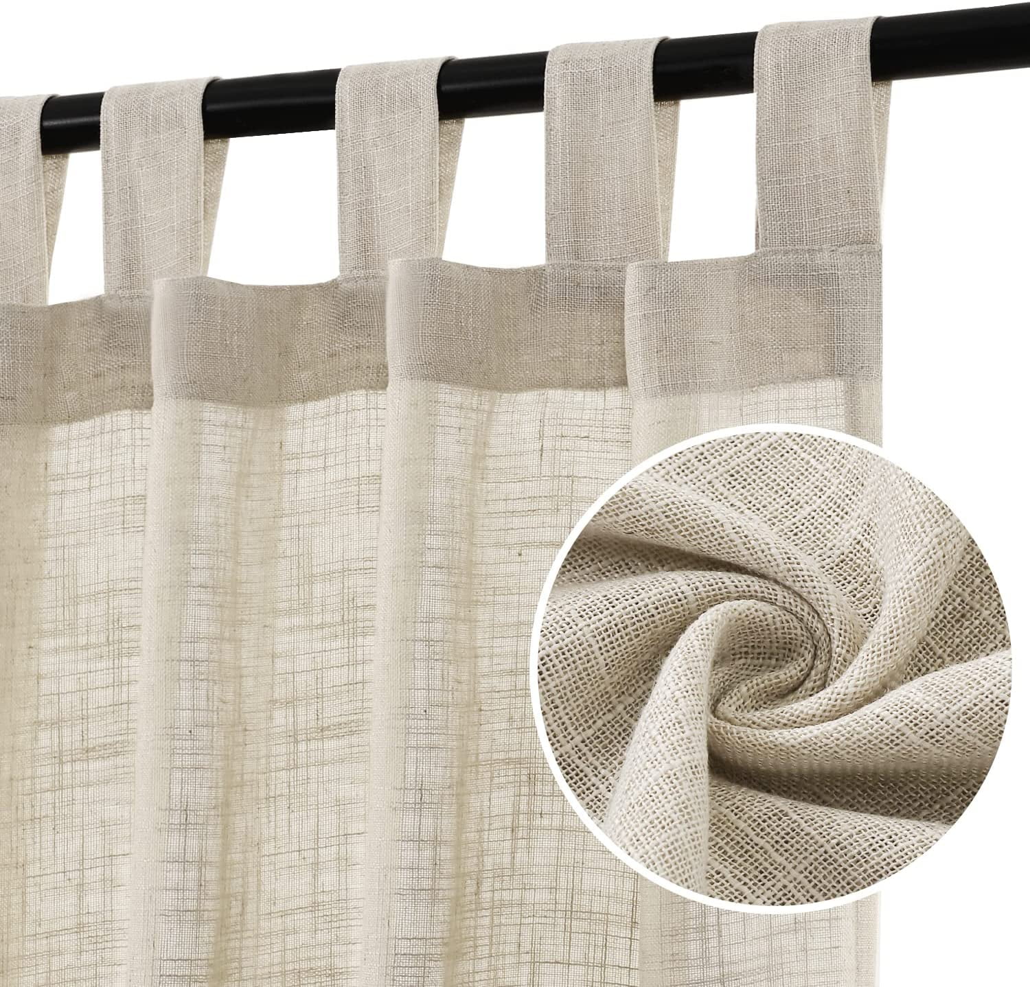 Natural Linen Blended Curtains for Living Room - Burlap Textured Tab ...