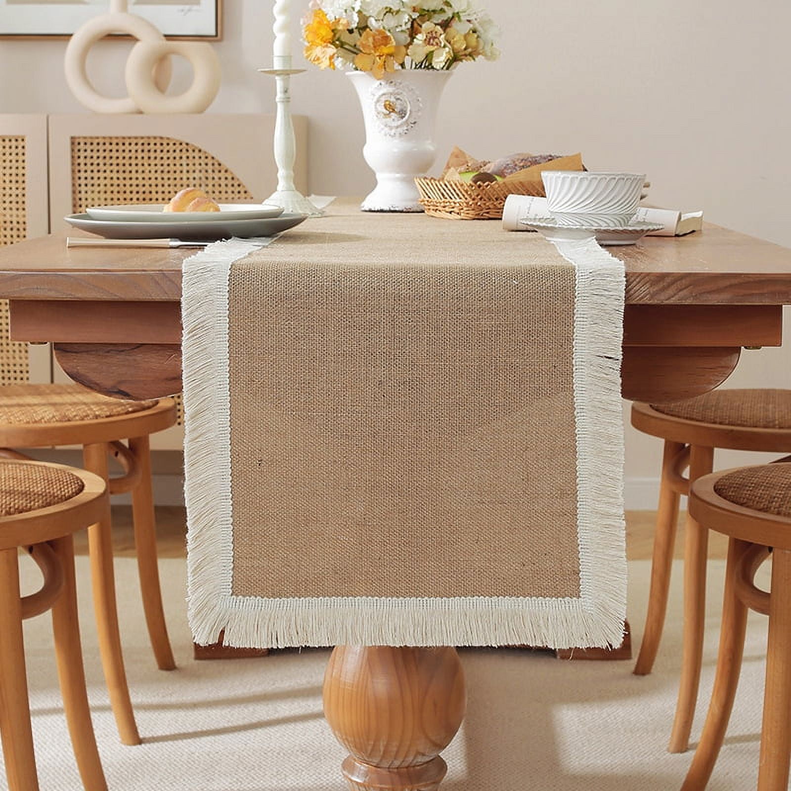 Natural Linen Braided Table Runner Farmhouse Macrame Burlap Table ...