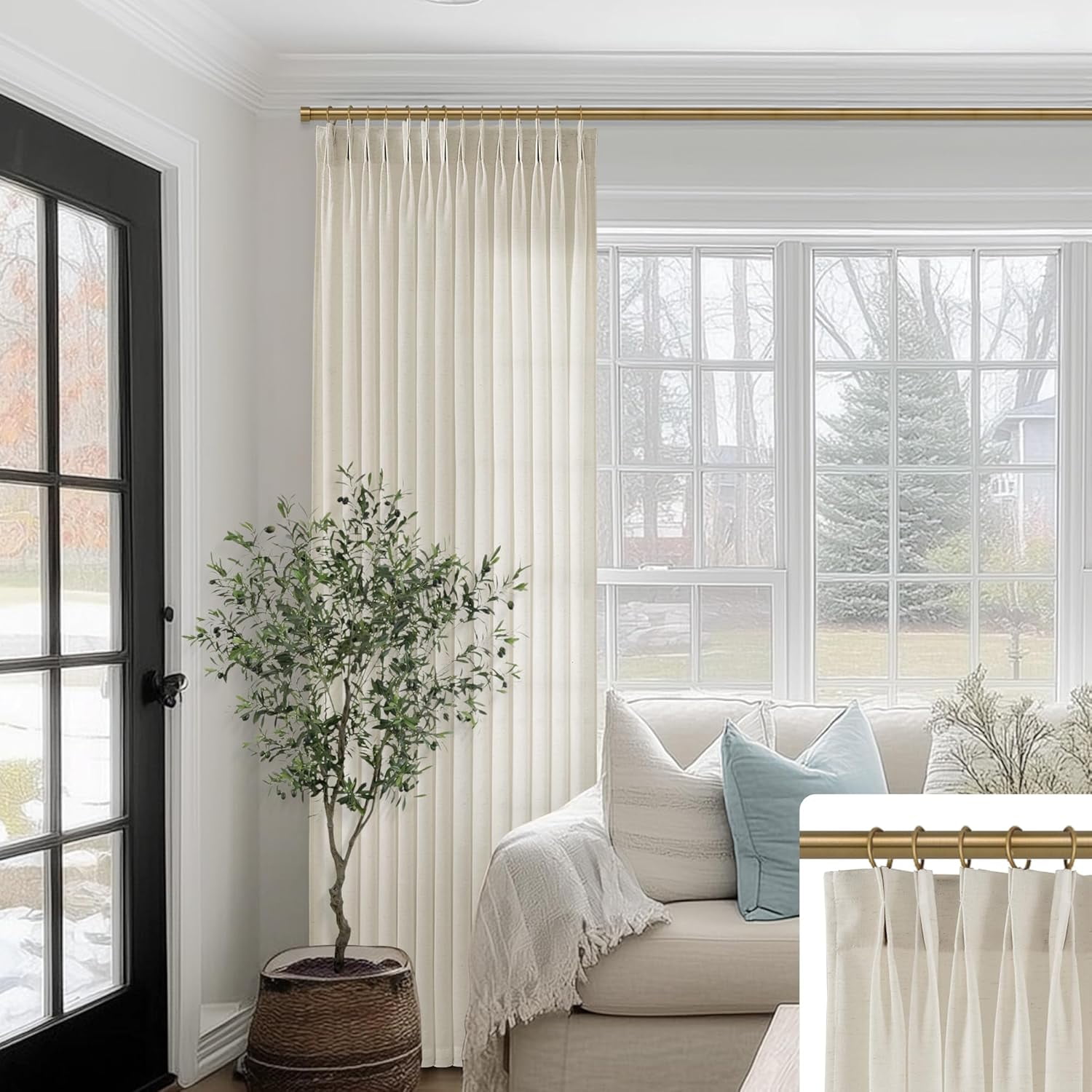 Natural Linen Color Pinch Pleated Sheer Curtains 108 Inches Long ...