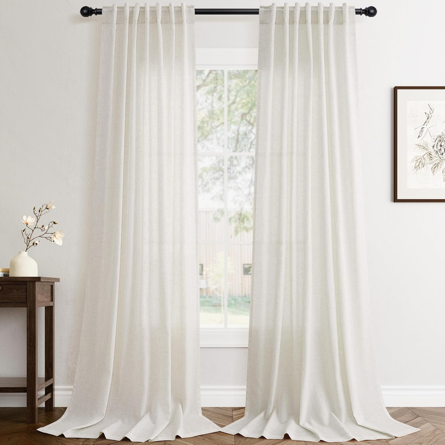 Natural Linen Curtains 102 inch Long 2 Panels Set Extra Long Back Tab ...