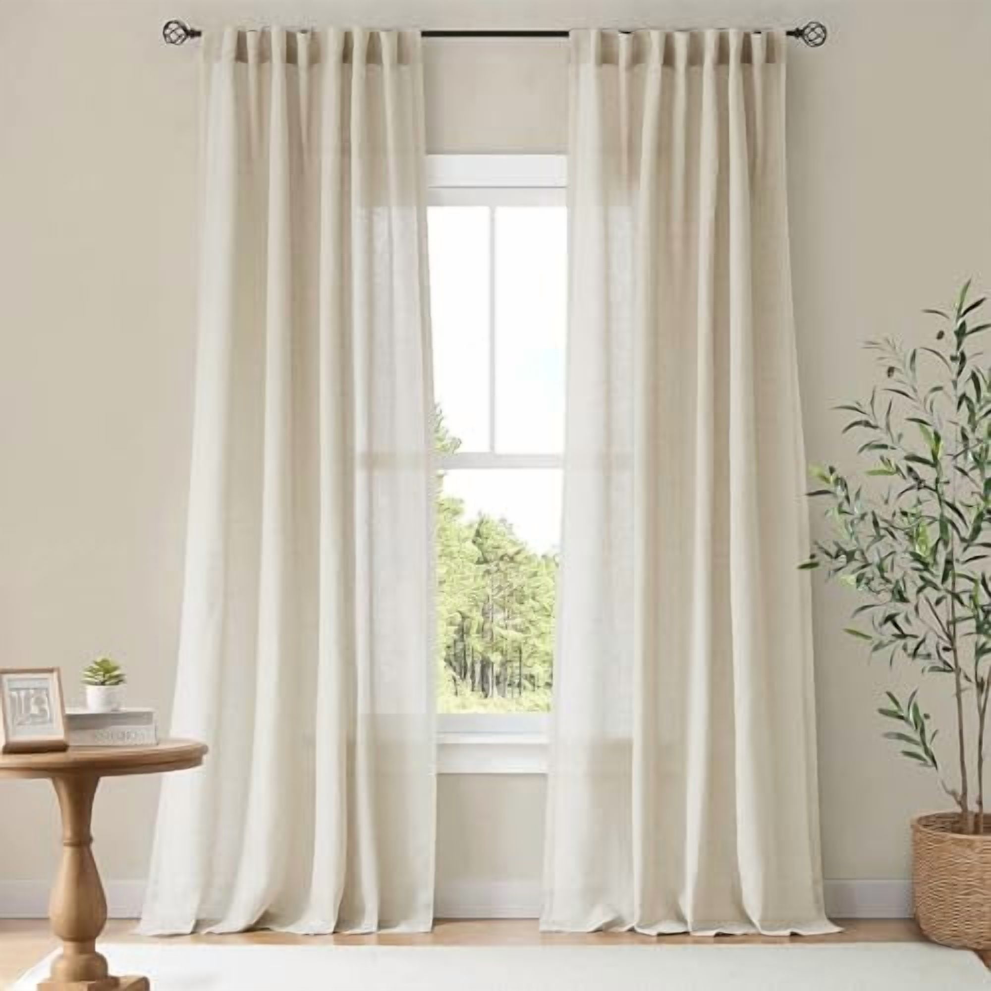 Natural Linen Curtains & Drapes for Windows 84 inch Long, Rod Pocket ...