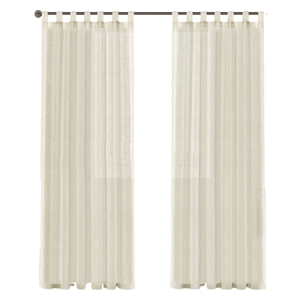 Natural Linen Curtains Long Tab Top Semi Sheer Curtain Drapes Elegant ...