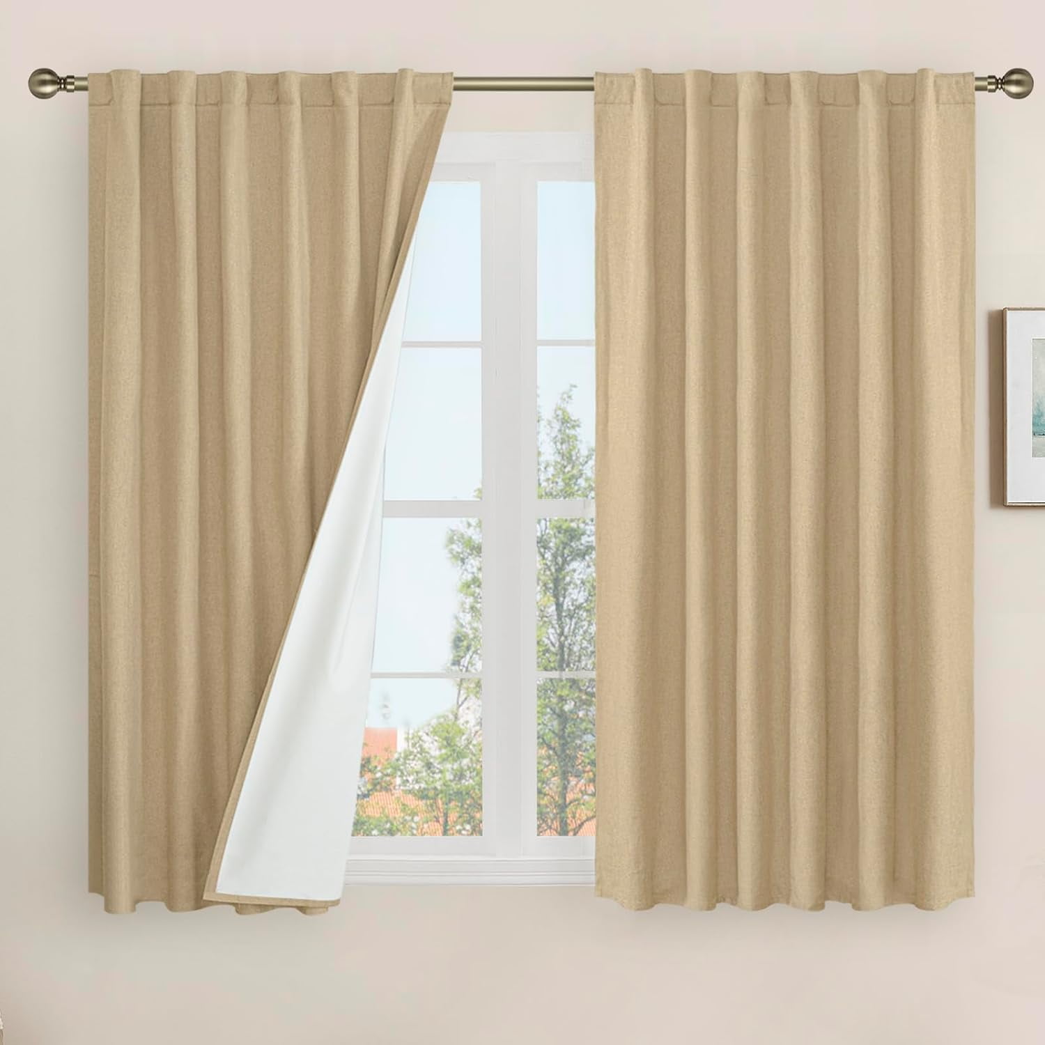 Natural Linen Full Blackout Window Curtains for Bedroom, 54 Inches ...