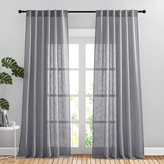 Natural Linen Kitchen Curtains 24 Inch Rod Pocket and Back Tab Semi ...