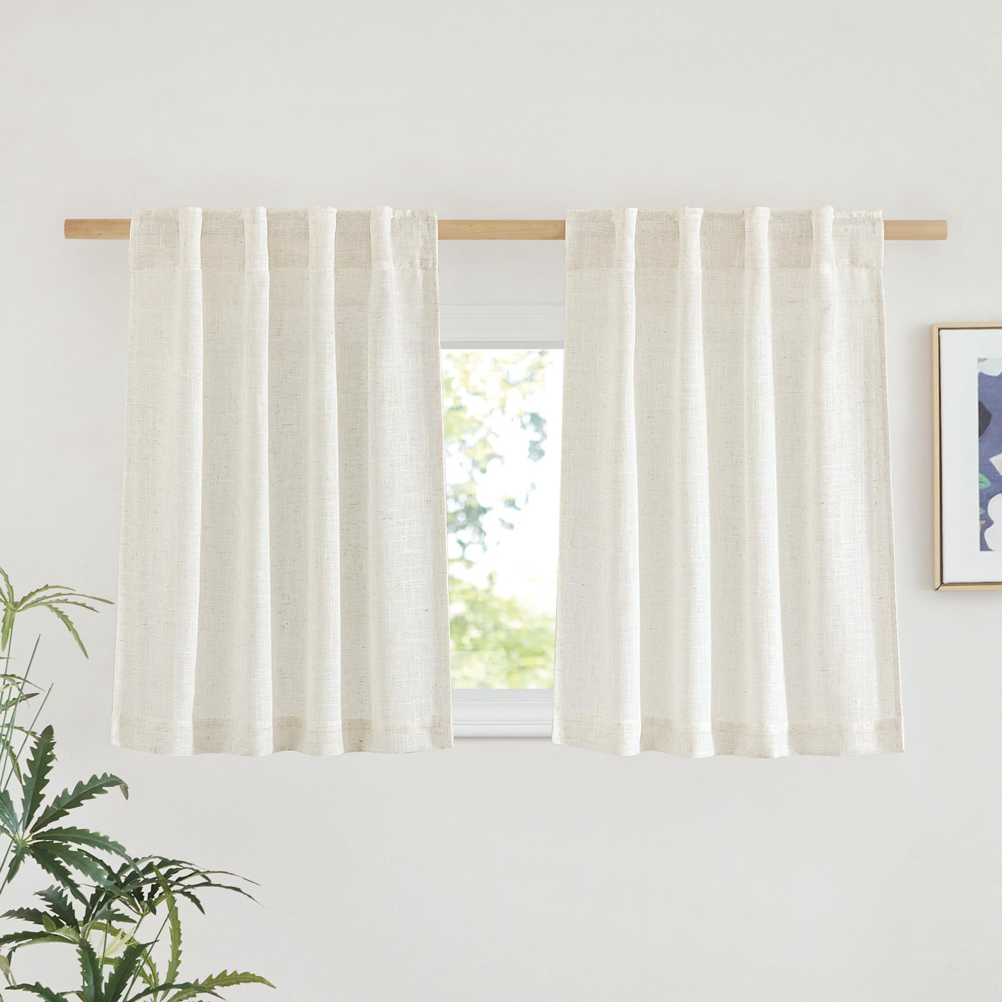 Natural Linen Kitchen Curtains 24 Inch Rod Pocket and Back Tab Semi ...