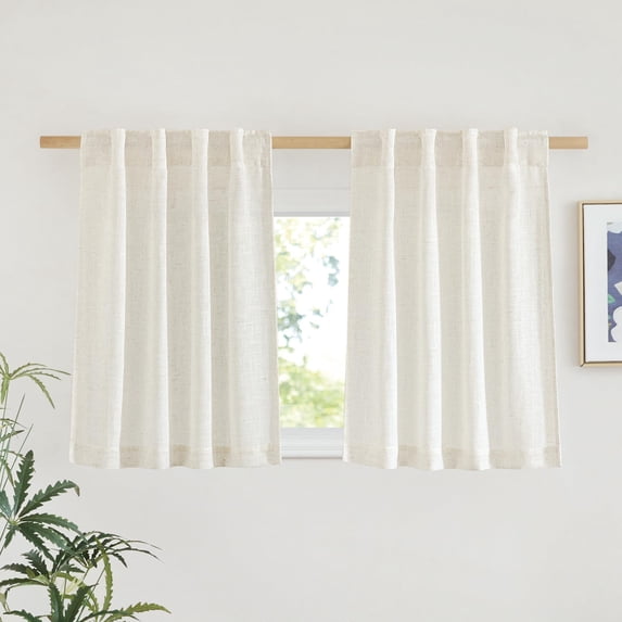 Natural Linen Kitchen Curtains 24 Inch Rod Pocket and Back Tab Semi ...