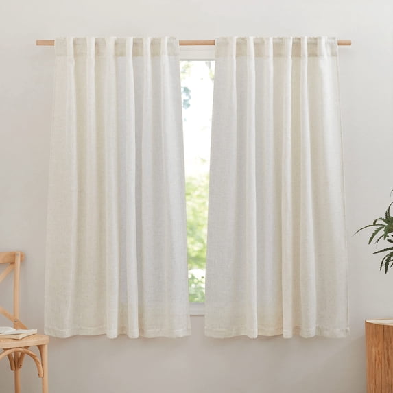Natural Linen Kitchen Curtains 24 Inch Rod Pocket and Back Tab Semi ...