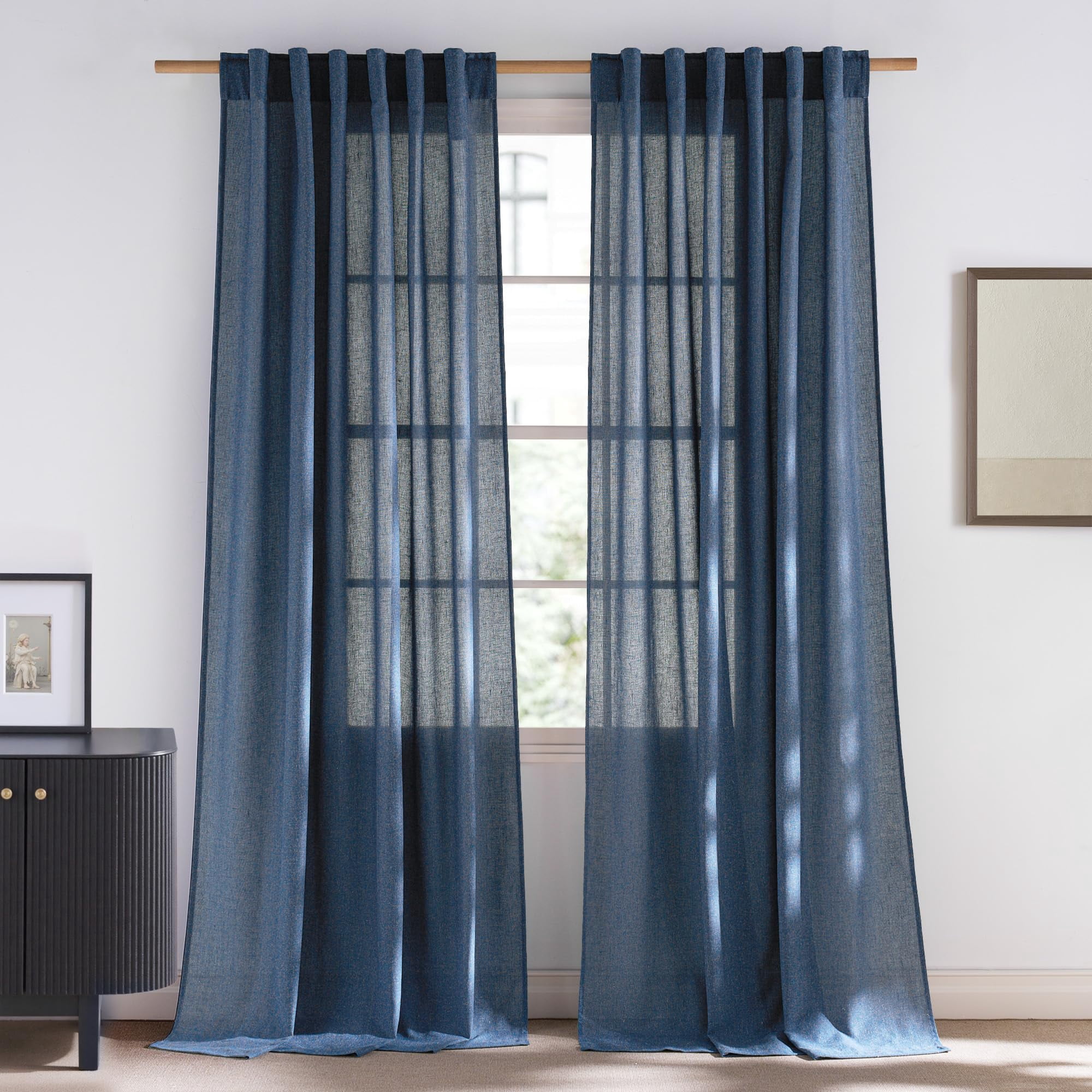 Natural Linen Kitchen Curtains Semi Sheer Rod Pocket and Back Tab ...