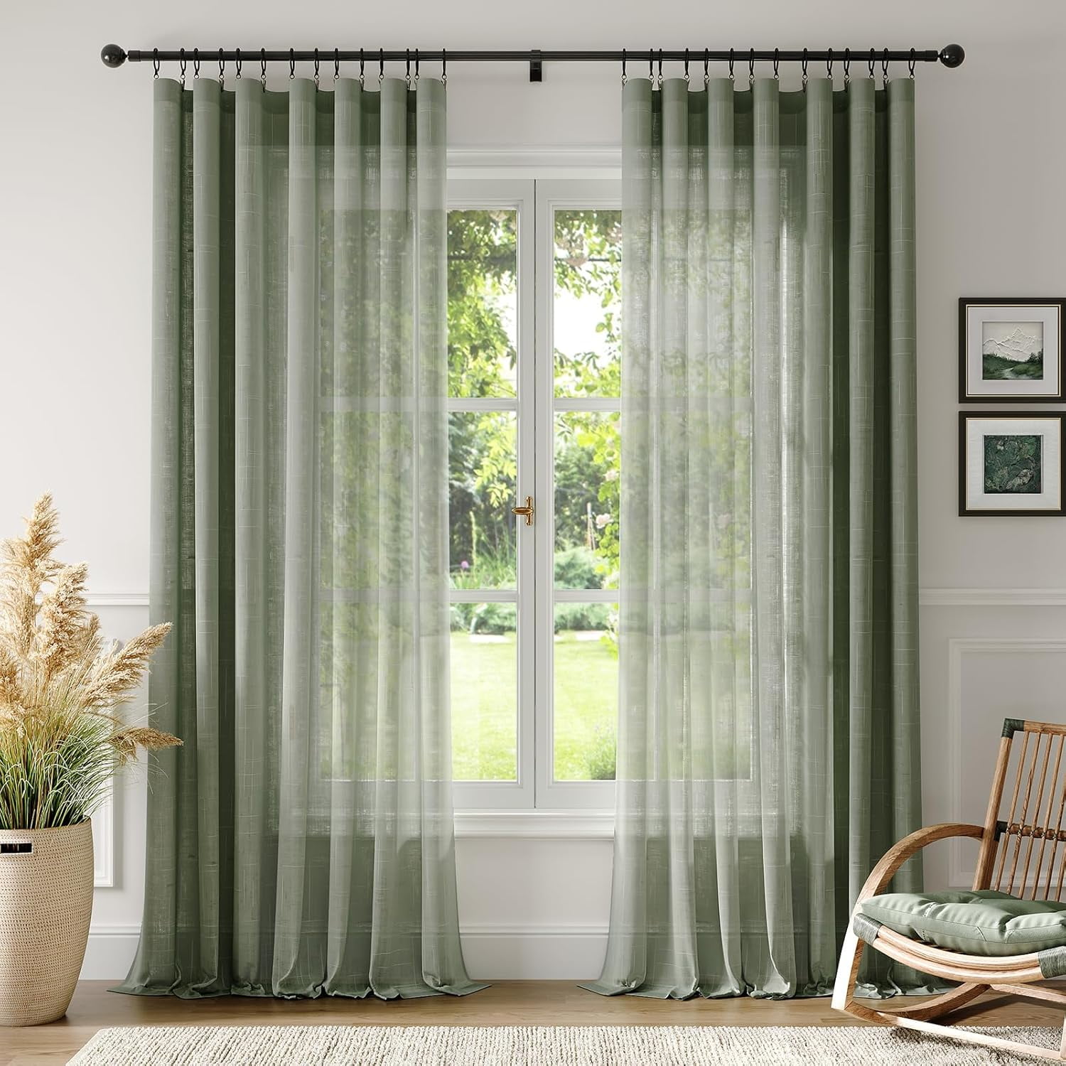 Natural Linen Semi-Sheer Curtains 120" Long, Light Filtering Drapes ...