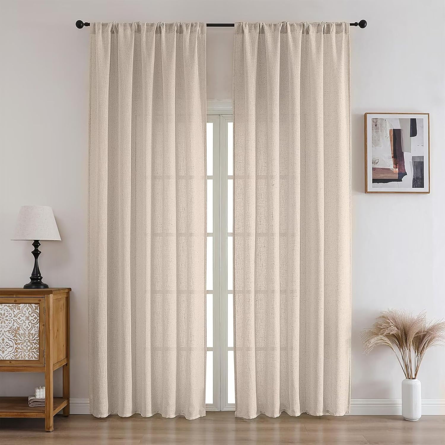 Natural Linen Semi Sheer Curtains 72 Inches Long, Light Filtering ...