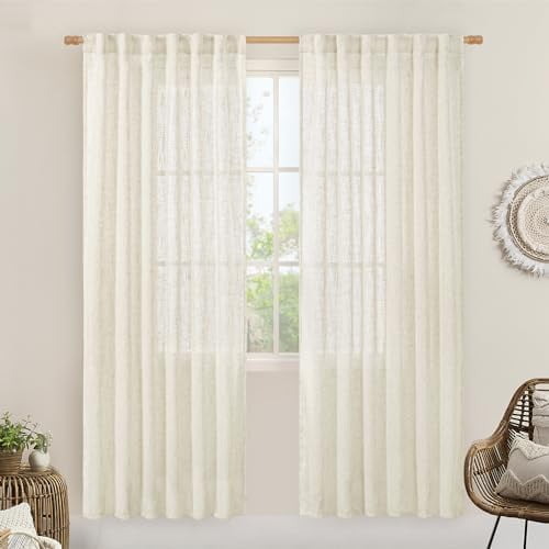 Natural Linen Semi Sheer Curtains 80 Inch Length, Light Filtering ...
