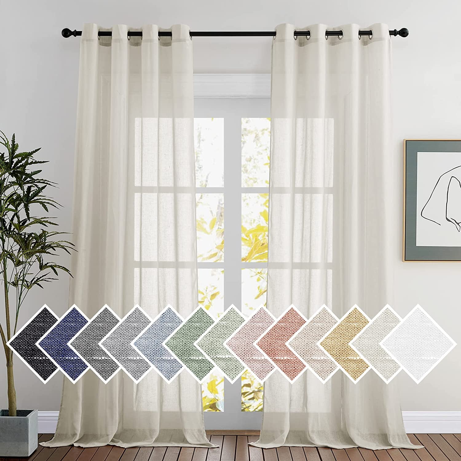Natural Linen Sheer Curtains 120 inches Long, Privacy Chic Semi Sheer ...
