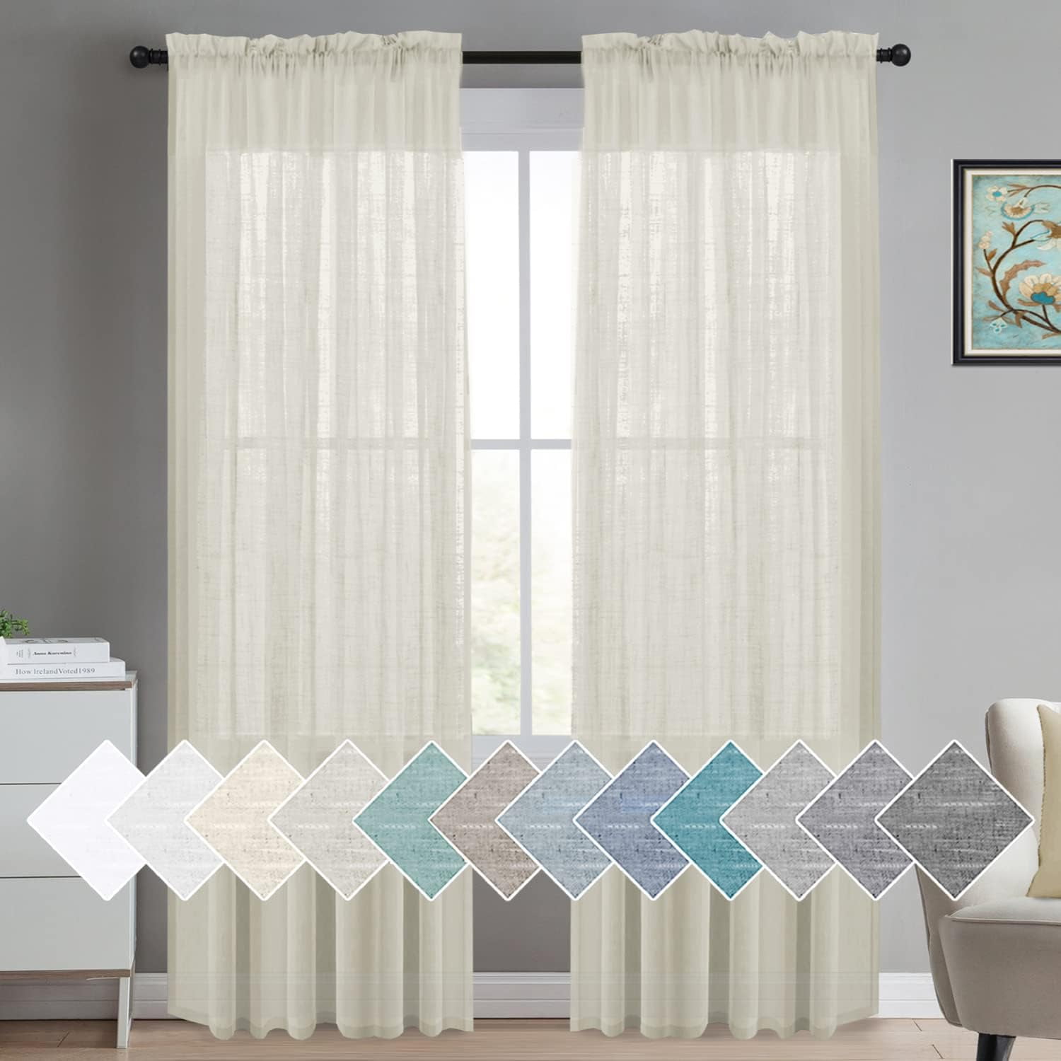 Natural Linen Sheer Curtains with Semi-Transparent Design, Light ...