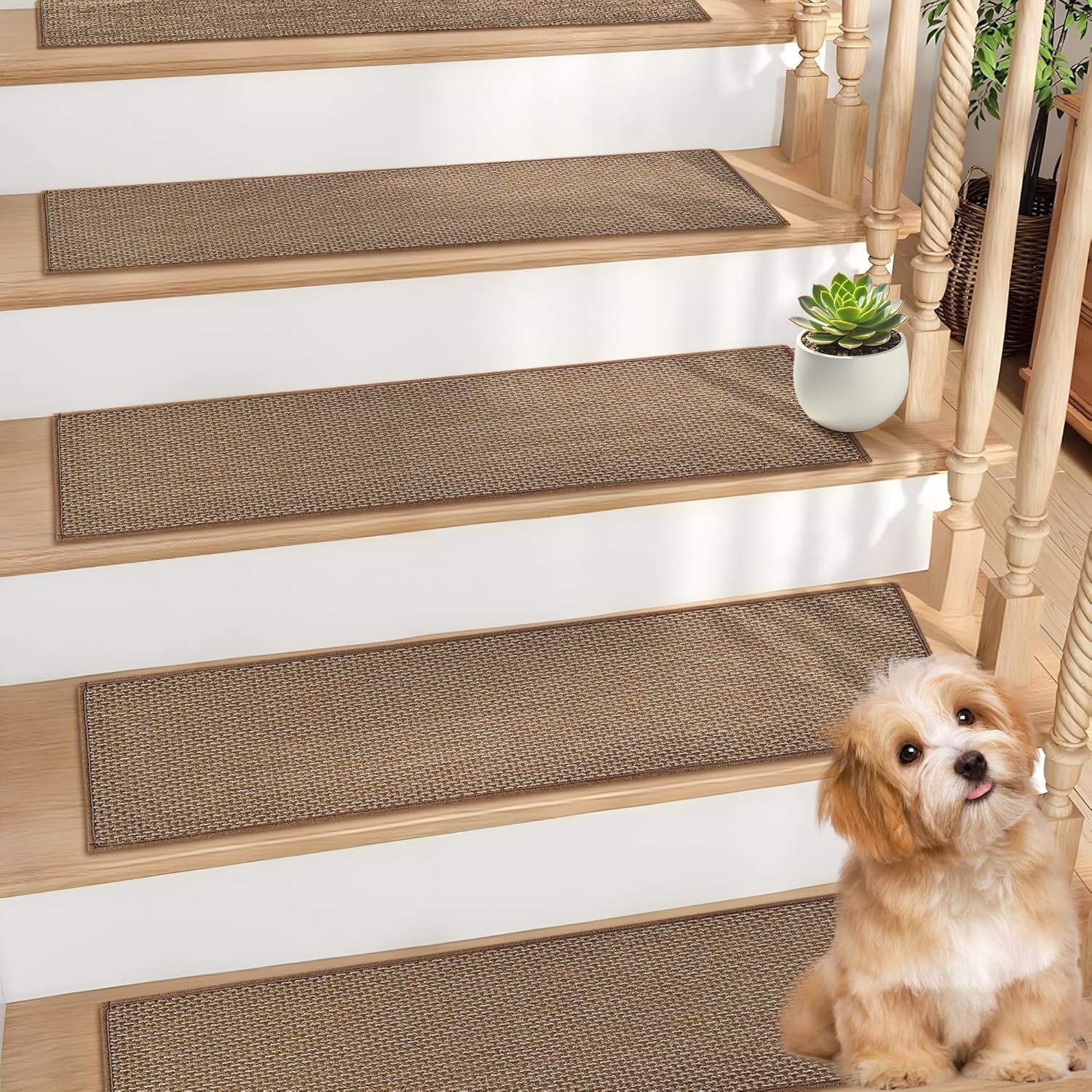 Natural Linen Stair Treads for Wooden Steps, 15 Pcs 8" x 30",Non Slip ...
