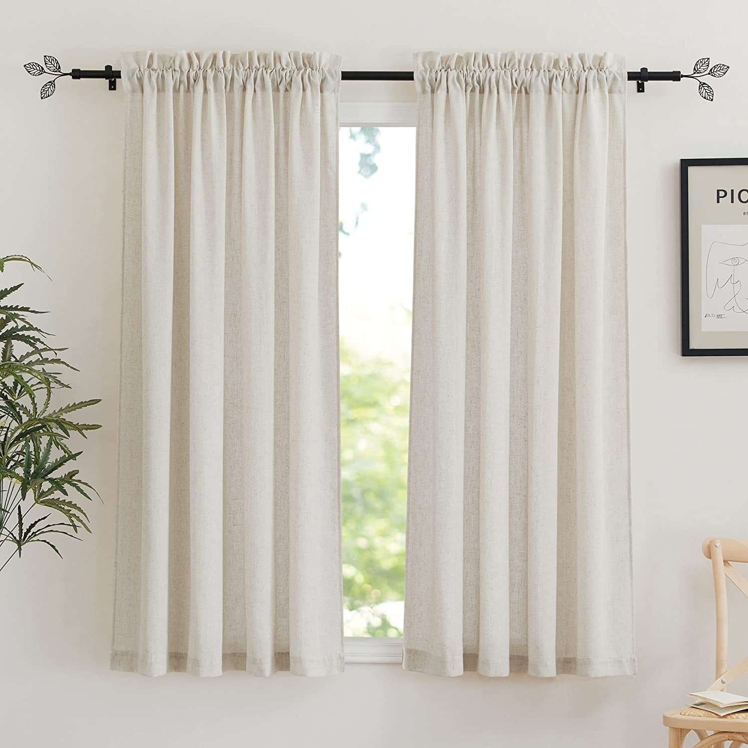 Natural Linen Textured Curtain for Window, Nursery Drape Semi-Sheer ...