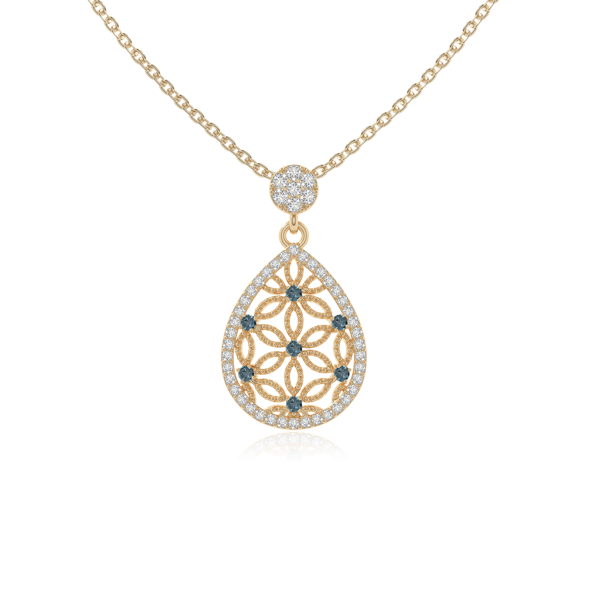 Natural London Blue Topaz with Moissanite Designer Pear Pendant ...
