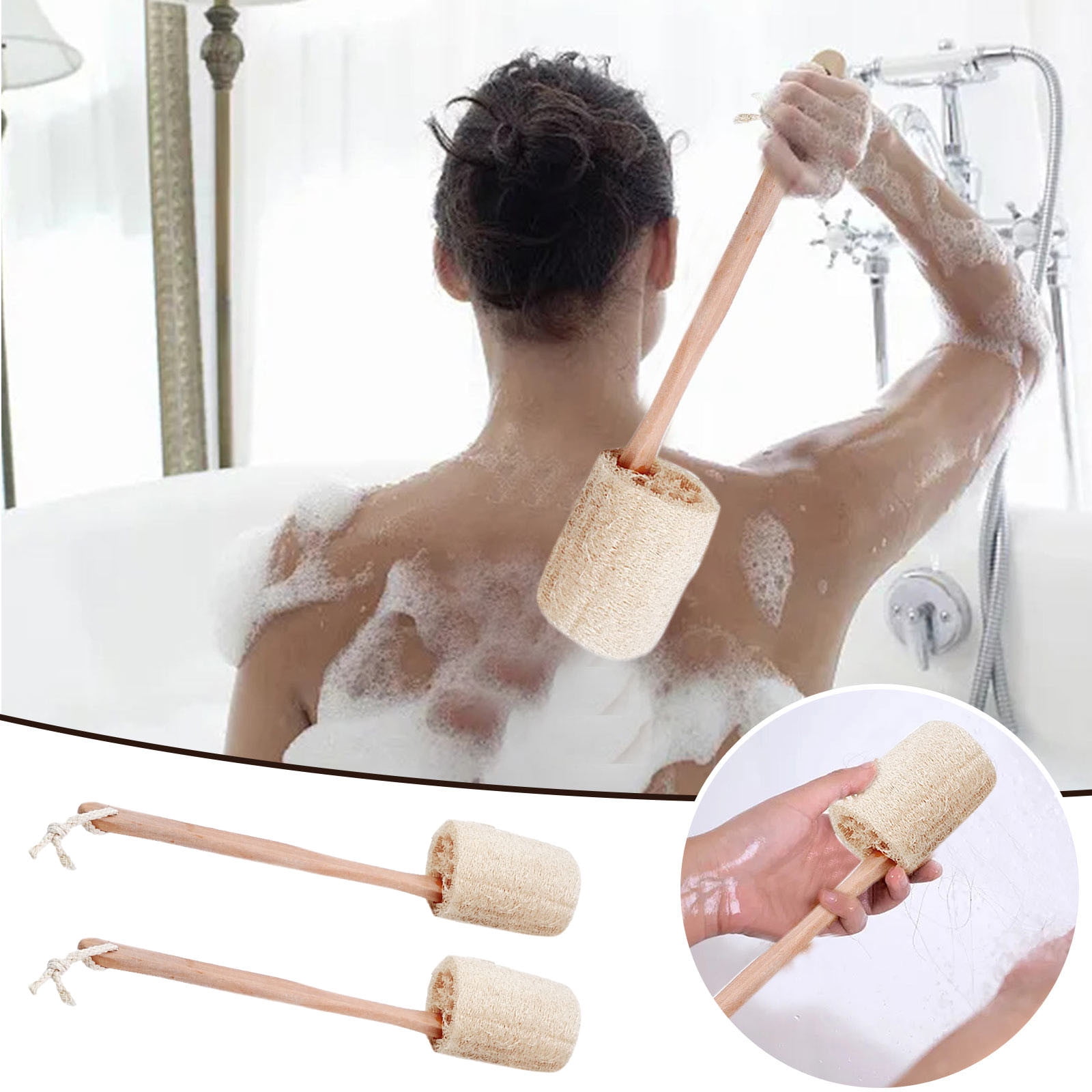 Natural Loofah Back Scrubber with Ergonomic Handle – 2-Pack Exfoliating ...