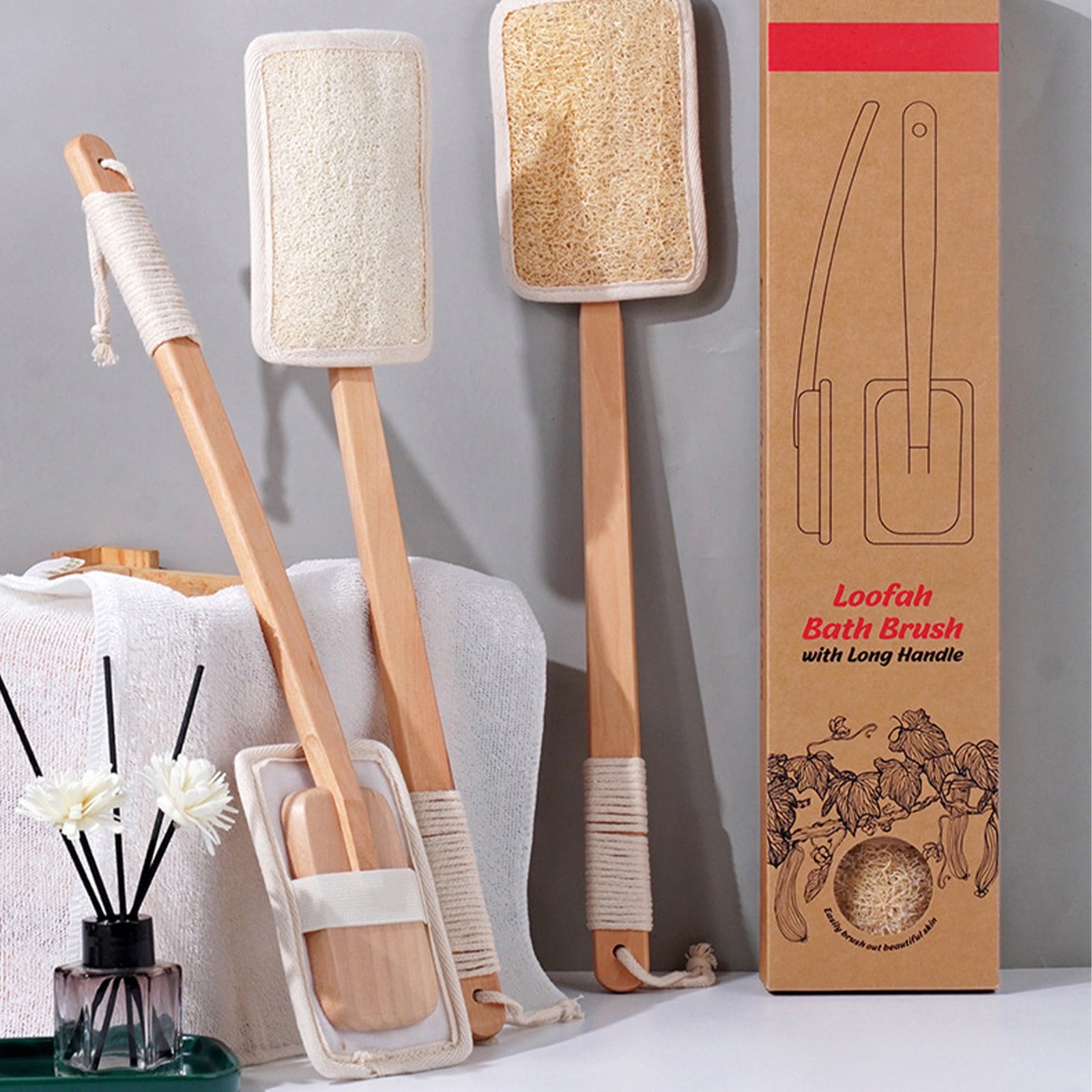 Natural Loofah Bath Brush | Long Wooden Handle Exfoliating Back ...
