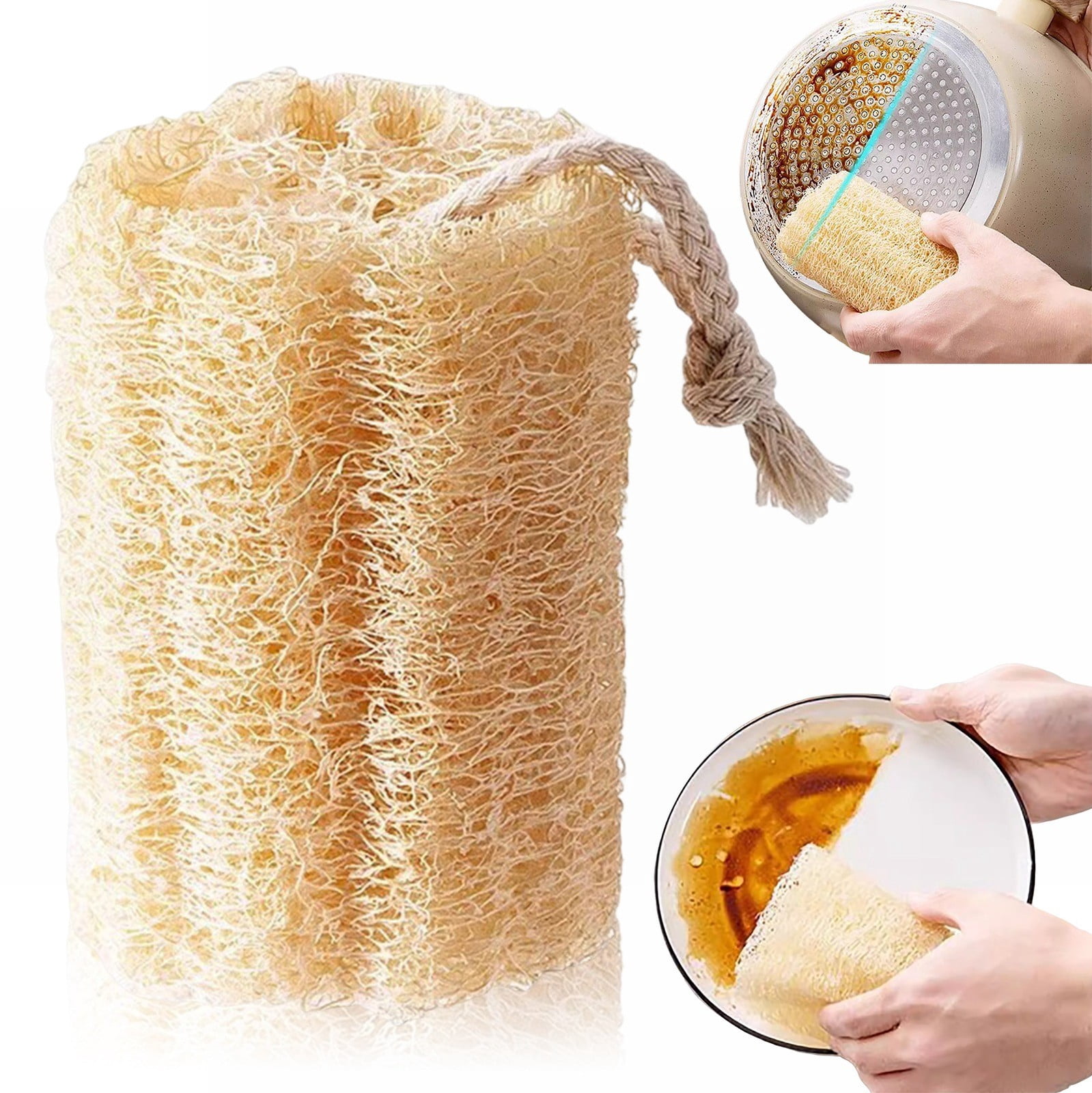 Natural Loofah Dish Scrubber with Hanging Loop, Eco-Friendly Kitchen ...