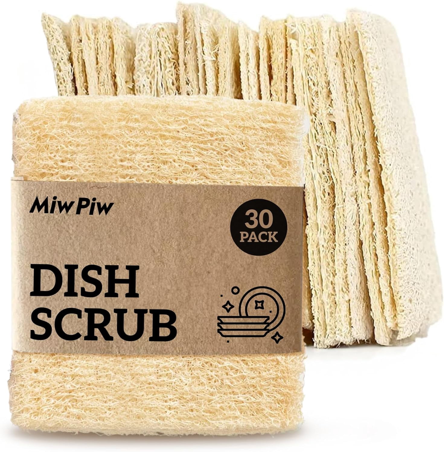 Natural Loofah Dish Sponge (Pack 30) Multipurpose Dish Sponges - 100% ...