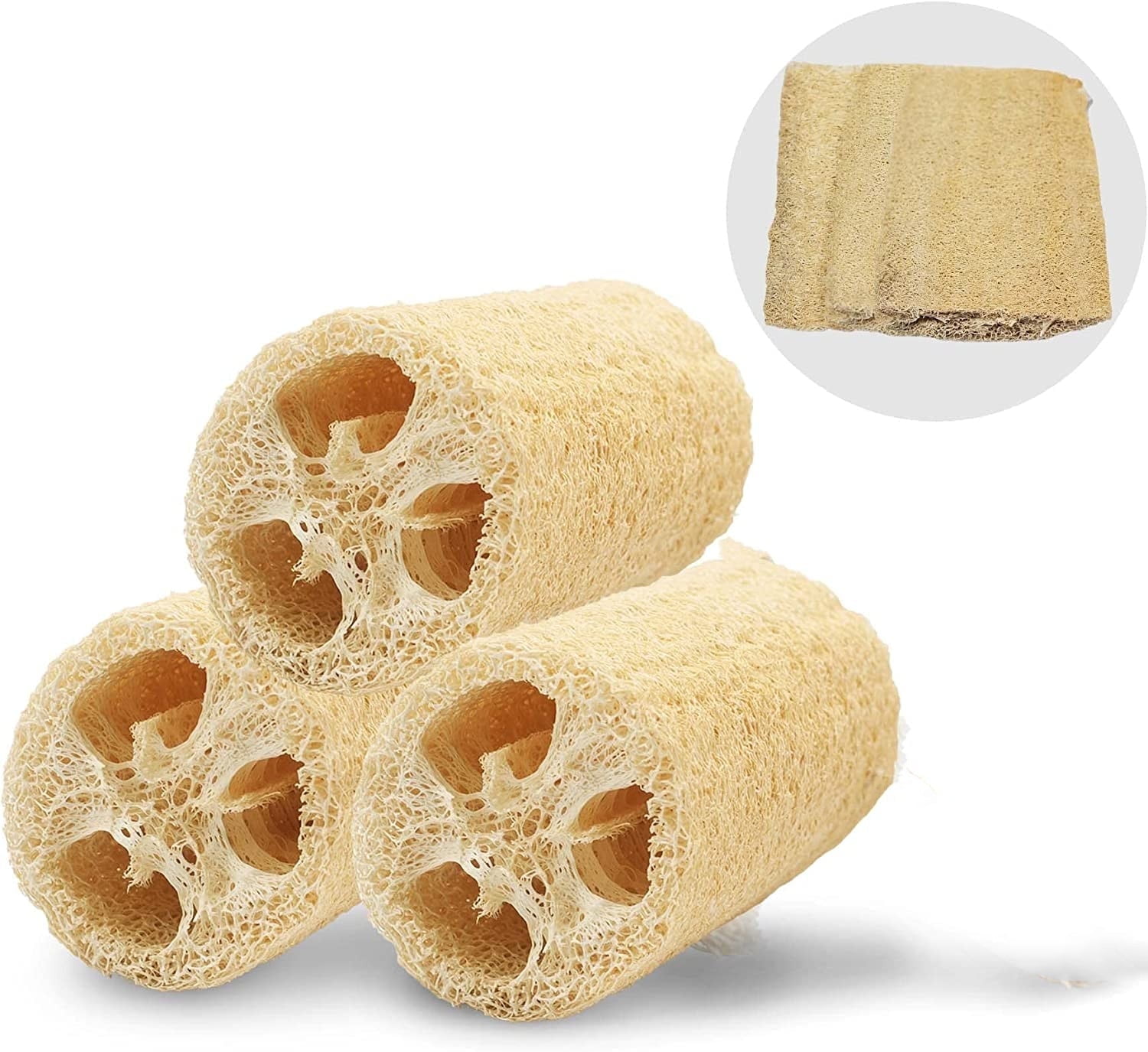 Casewin Natural Loofah Bathing Sponge Scrubber, Pack of 3, Exfoliating ...