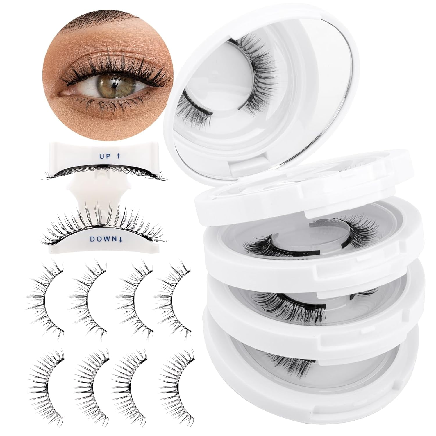 Natural Look Magnetic Eyelashes with Applicator: 4 Pairs, Reusable ...