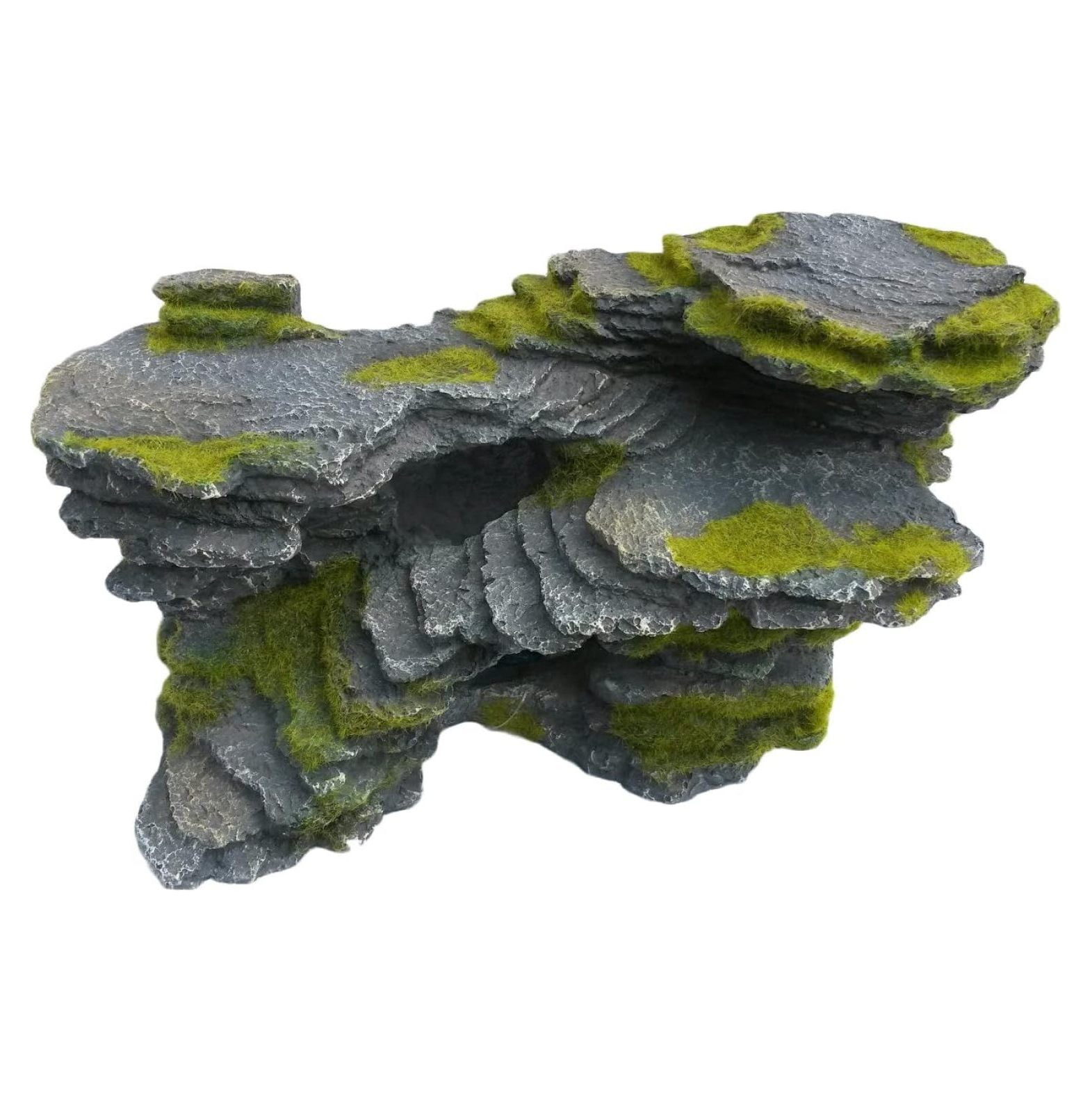 Natural Looking Aquarium Stepped Rock Ornament with Artificial Moss 12 ...