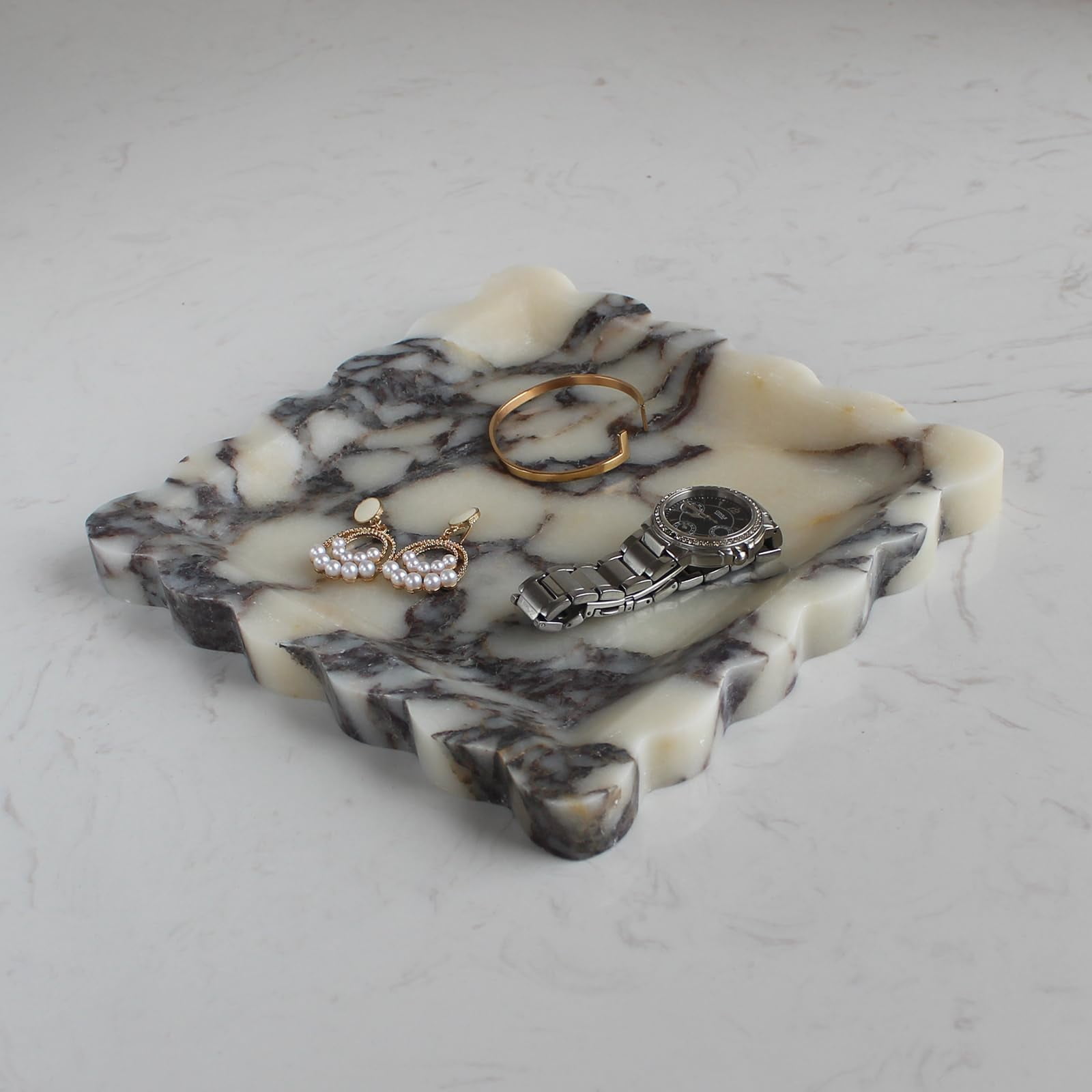 Natural Luxury Marble Tray with Scalloped Edge, Handmade Square ...