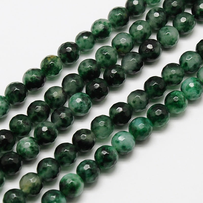 Natural Malaysia Jade Bead Strands Faceted Round Dyed Beads Dark Green ...