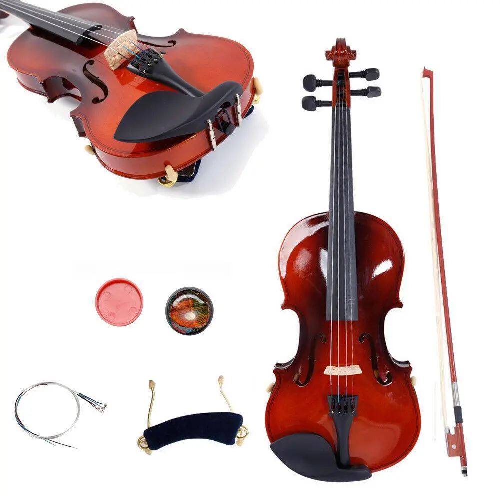 Natural Maple Wood Acoustic Violin Fiddle Set w/ Case Row Rosin Tuner 1 ...