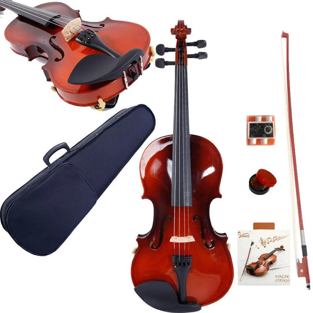 Natural Maple Wood Acoustic Violin Fiddle Set w/ Case Row Rosin Tuner 3 ...