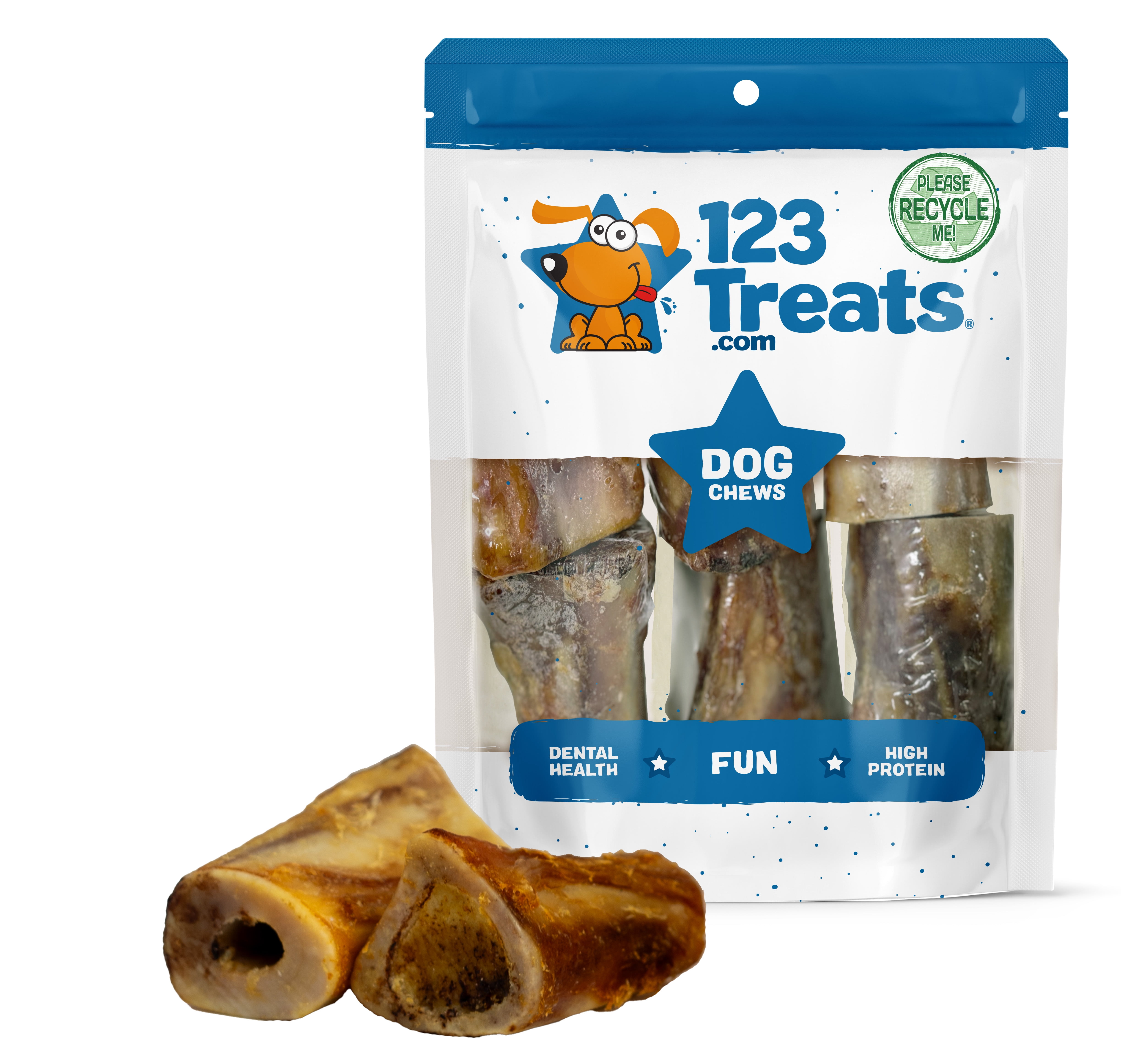 123 Treats Natural Marrow Beef Bone Chews for Medium Dogs, Real Snacks ...