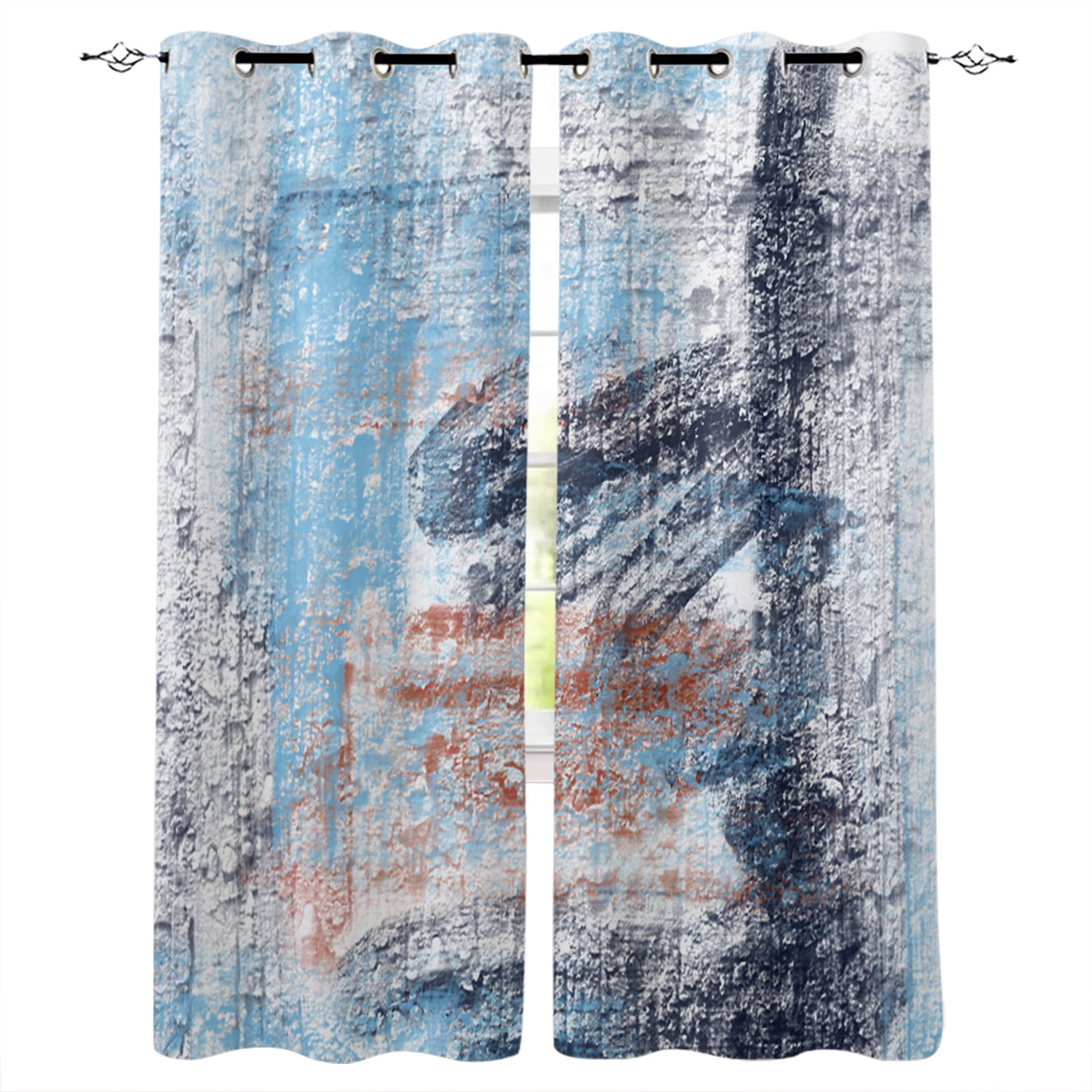Natural Mechanism Rock Texture Blue Print Window Curtains Luxury ...