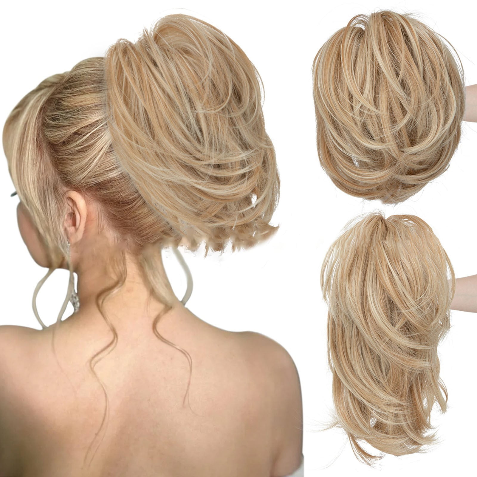 Natural Messy Bun Hair Piece Extensions With Bendable Metal Wire Clip ...