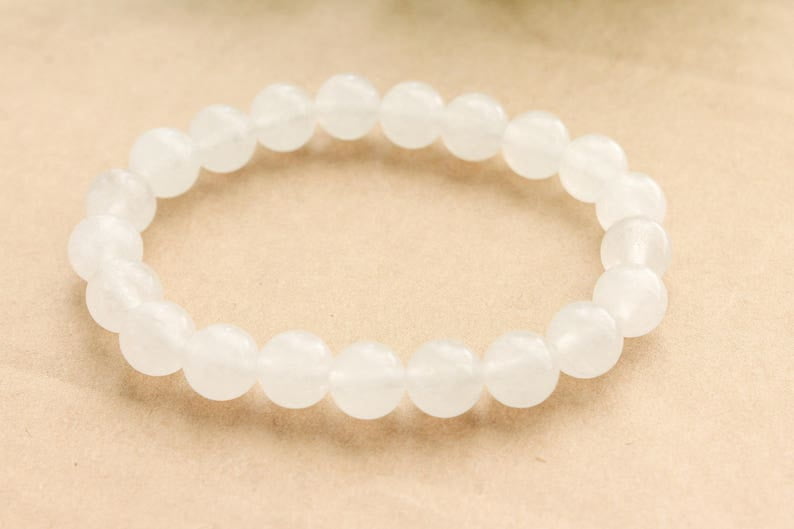 Natural Milky Quartz 8mm Round Shape Smooth Cut Beads Stretchable ...
