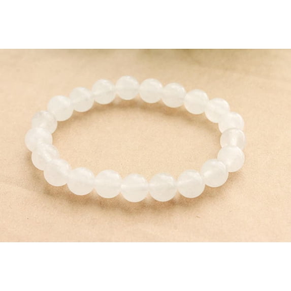 Natural Milky Quartz 8mm Round Shape Smooth Cut Beads Stretchable ...