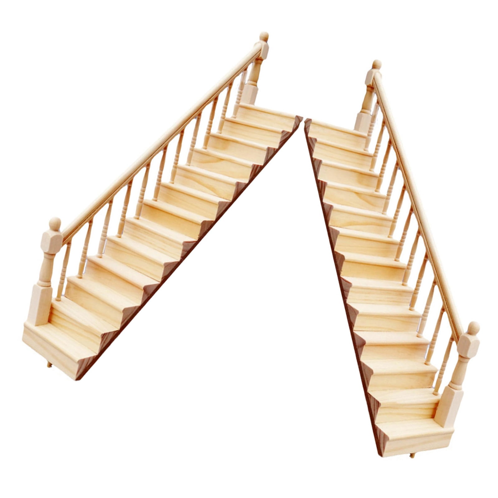 Natural Miniature Stair Set With Traditional Railings 1/12 Scale Wooden ...