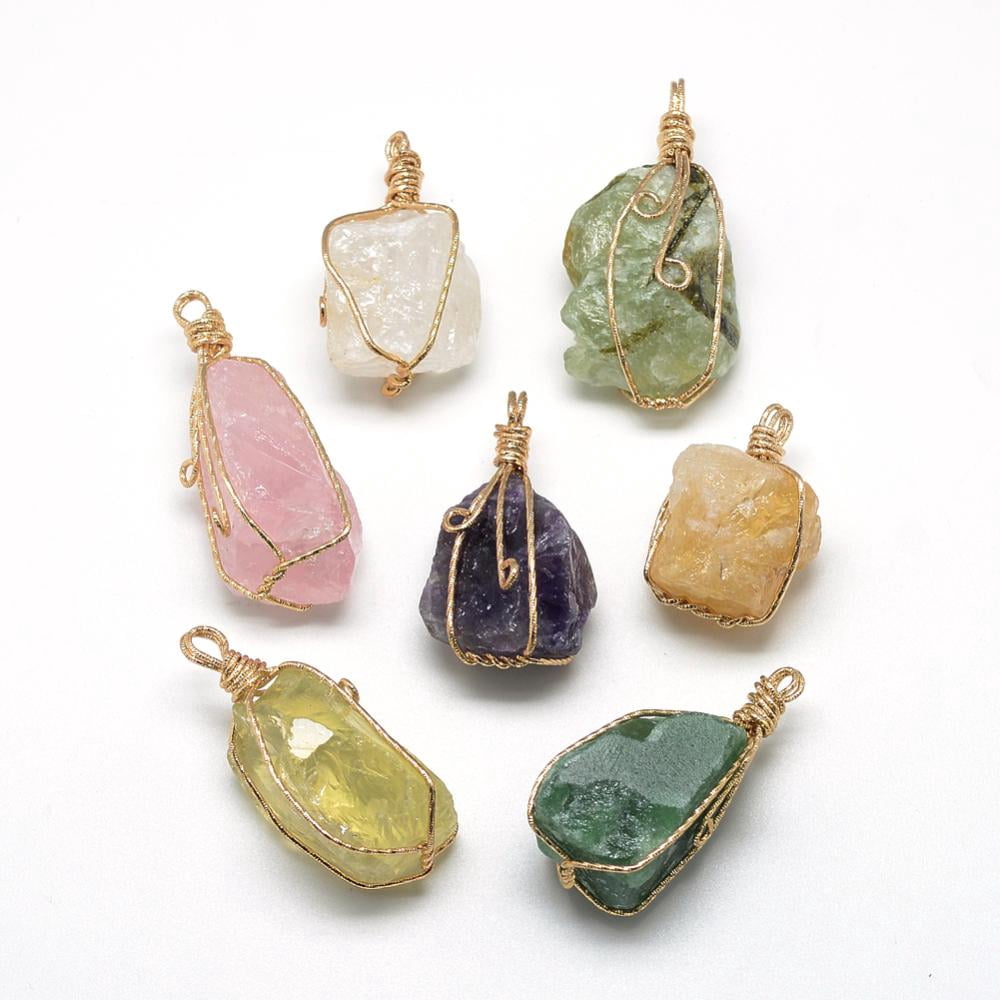Natural Mixed Stone Pendants with Brass Wire Nuggets Golden 35~45x20 ...