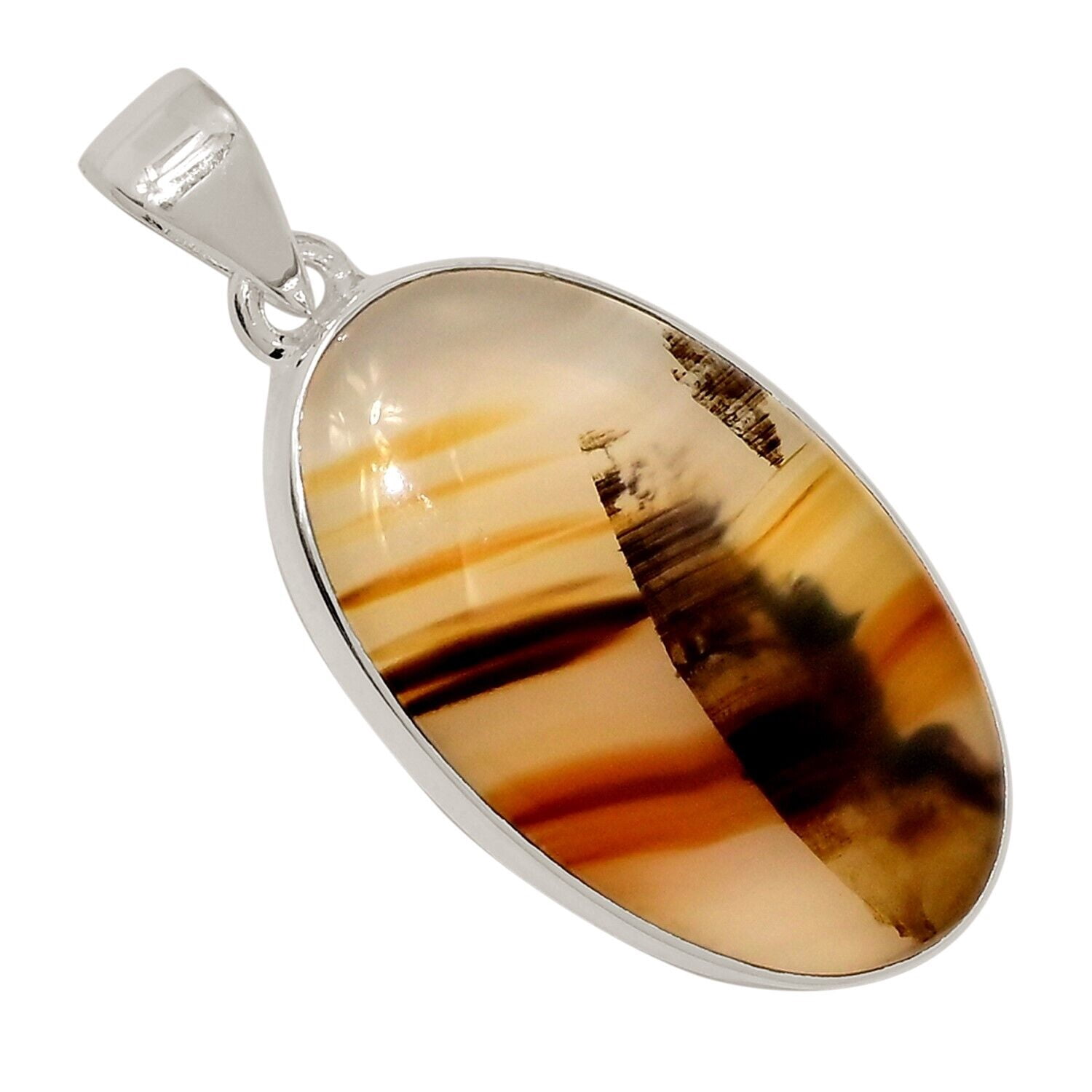 Natural Montana Agate From The Yellowstone River 925 Silver Pendant ...