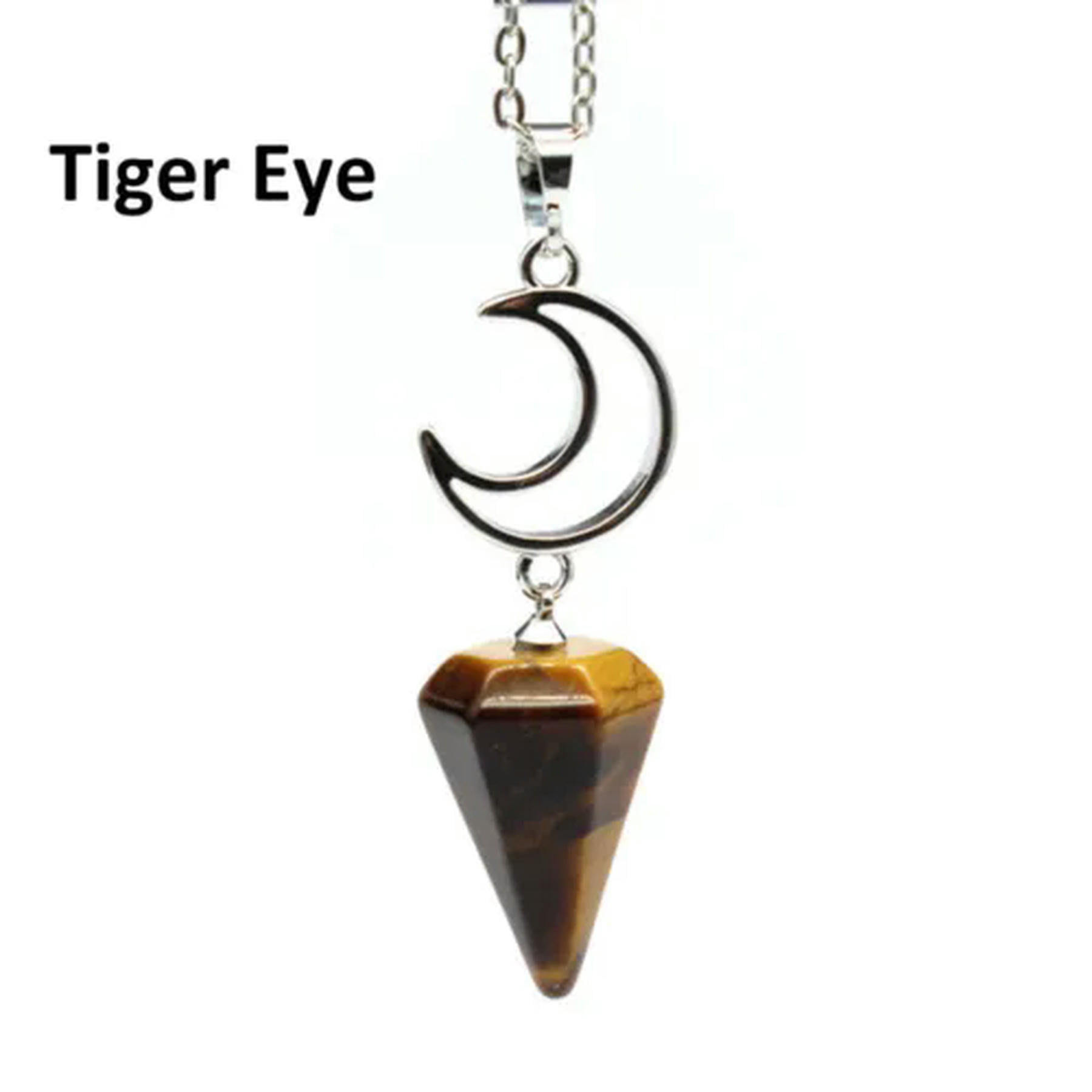 Natural Moon Hexagonal Pyramid Crystal Necklace Pendulum Pendant Chakra ...