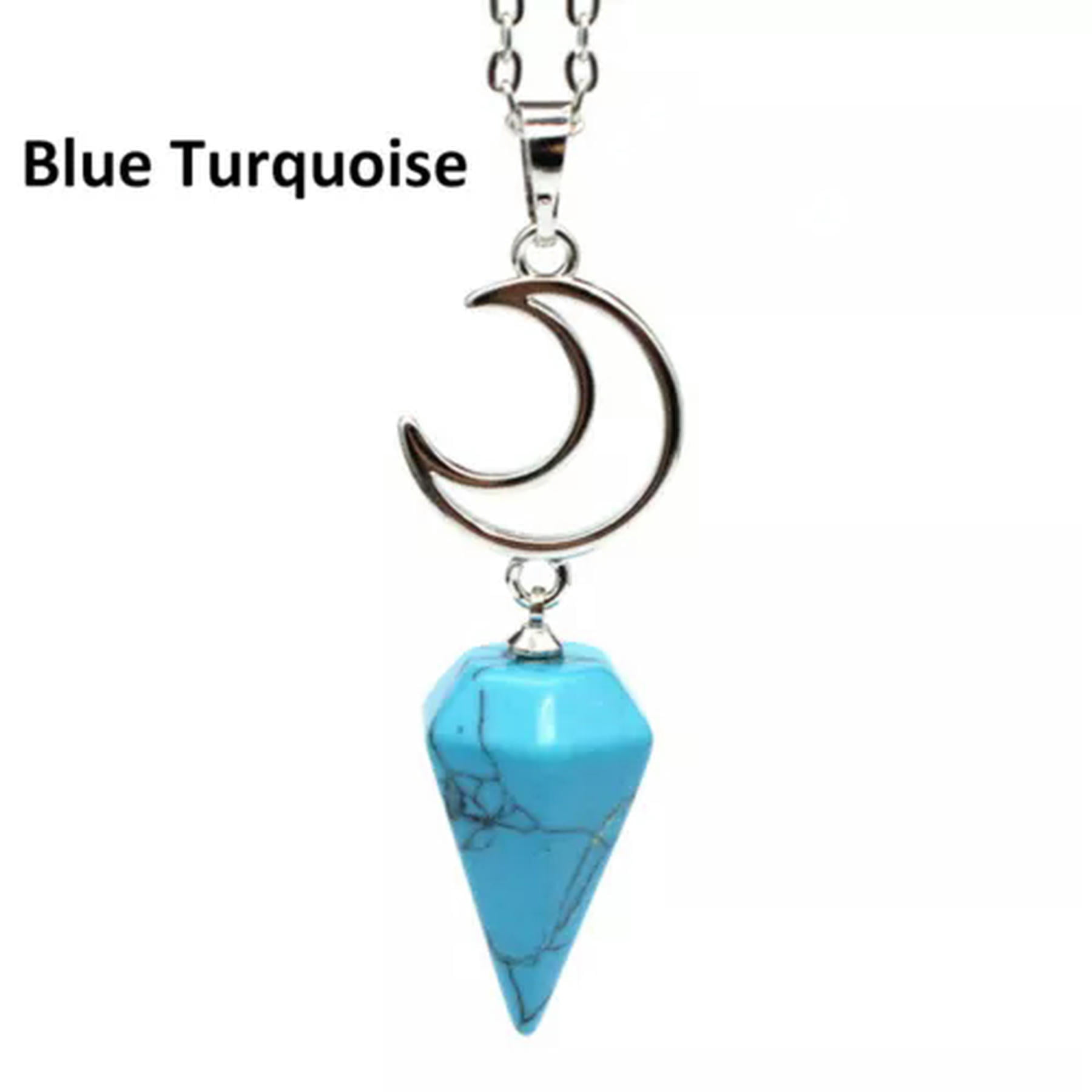 Natural Moon Hexagonal Pyramid Crystal Necklace Pendulum Pendant Chakra ...